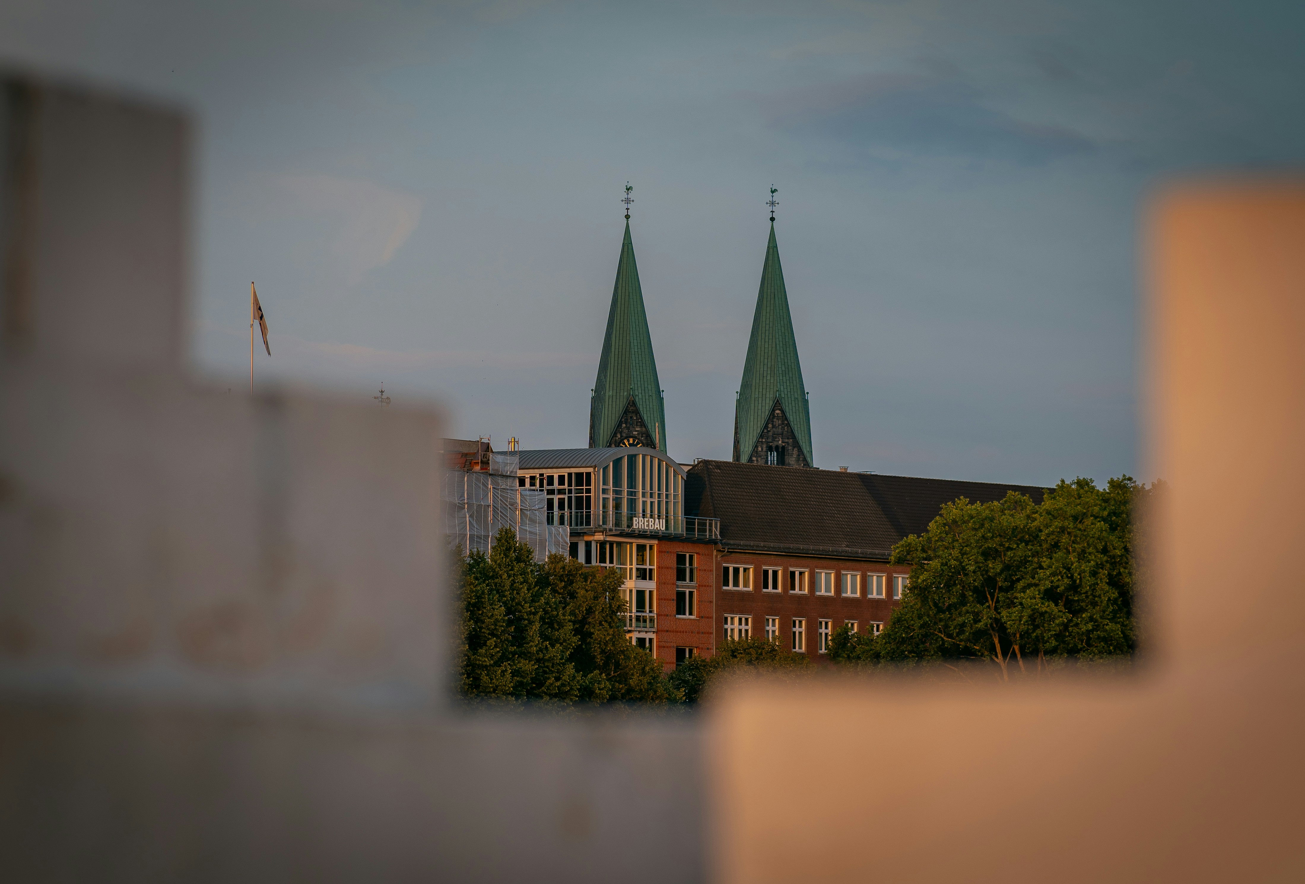 Twin Spires Framed by Urban Serenity