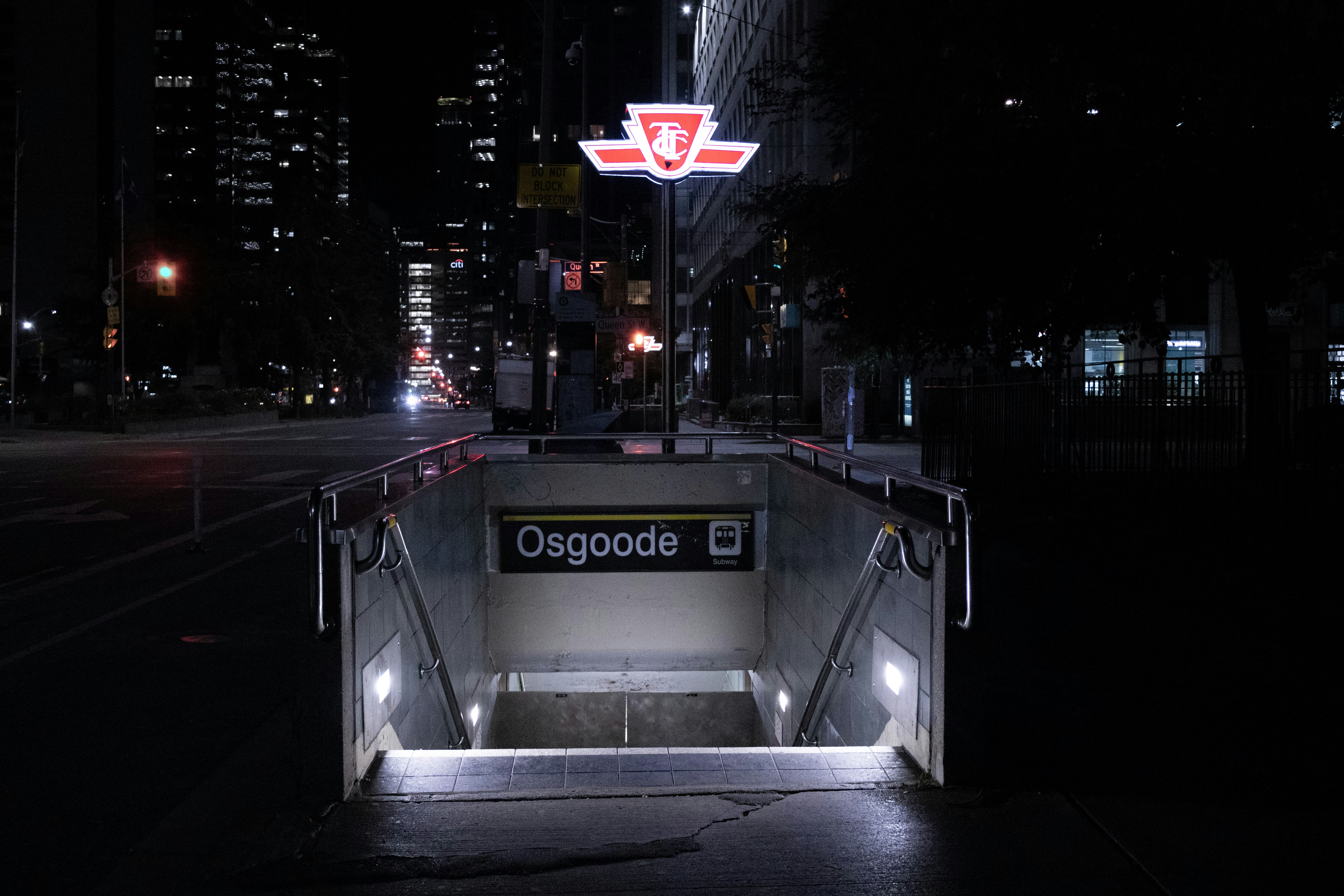 Toronto Subway Station | Osgoode subway station entrance at night.