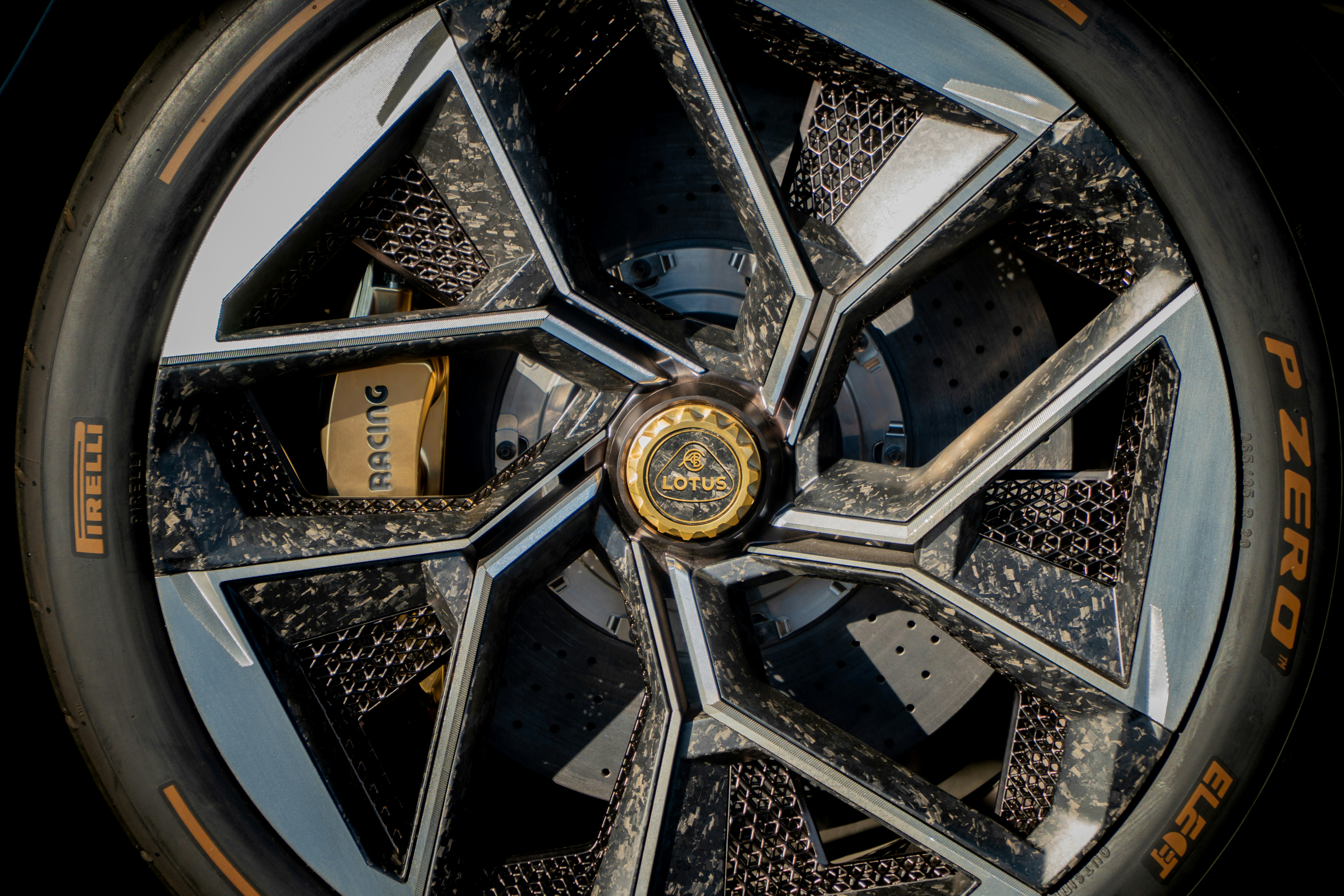 A close-up view of a car wheel.