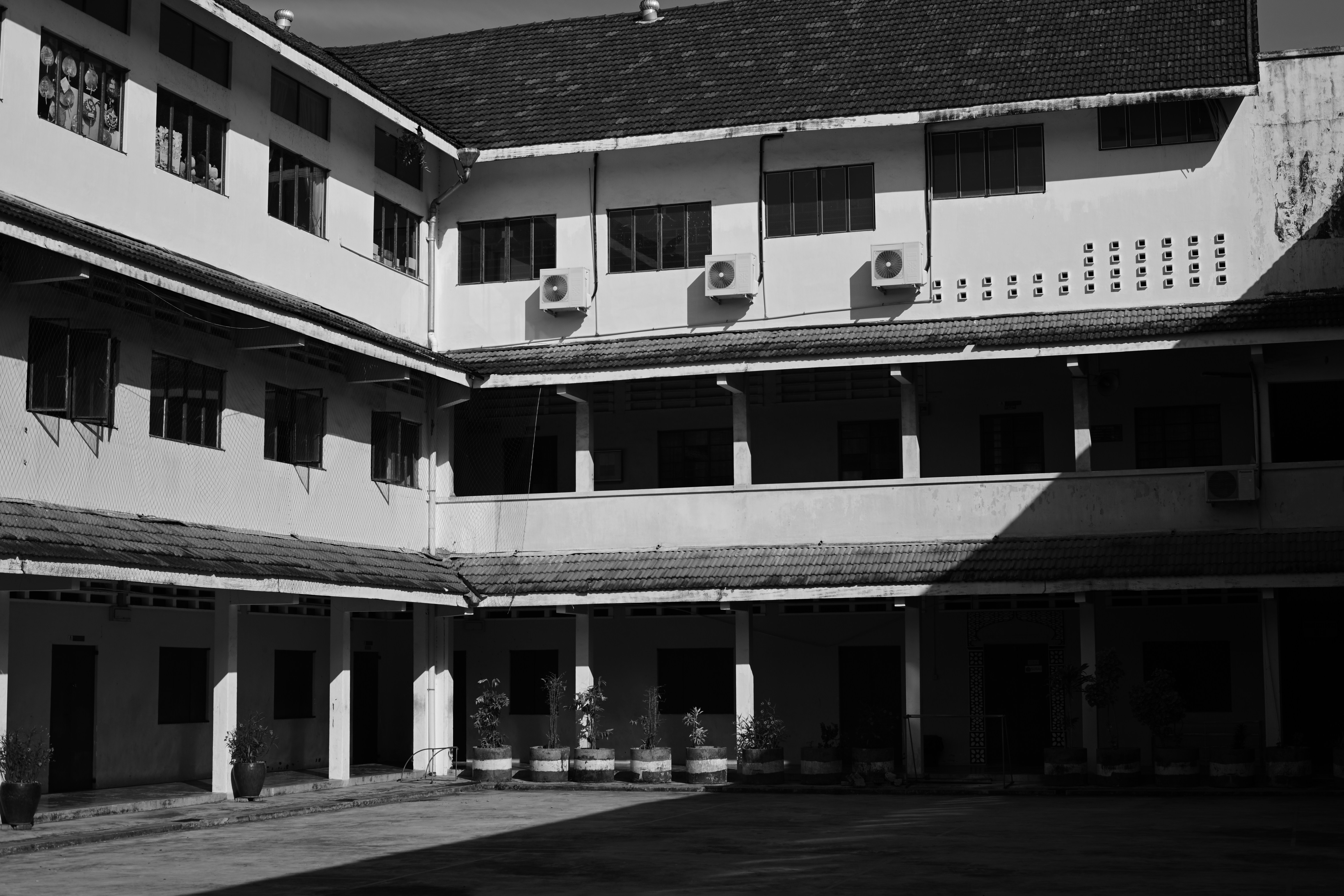 An architectural courtyard of a building.