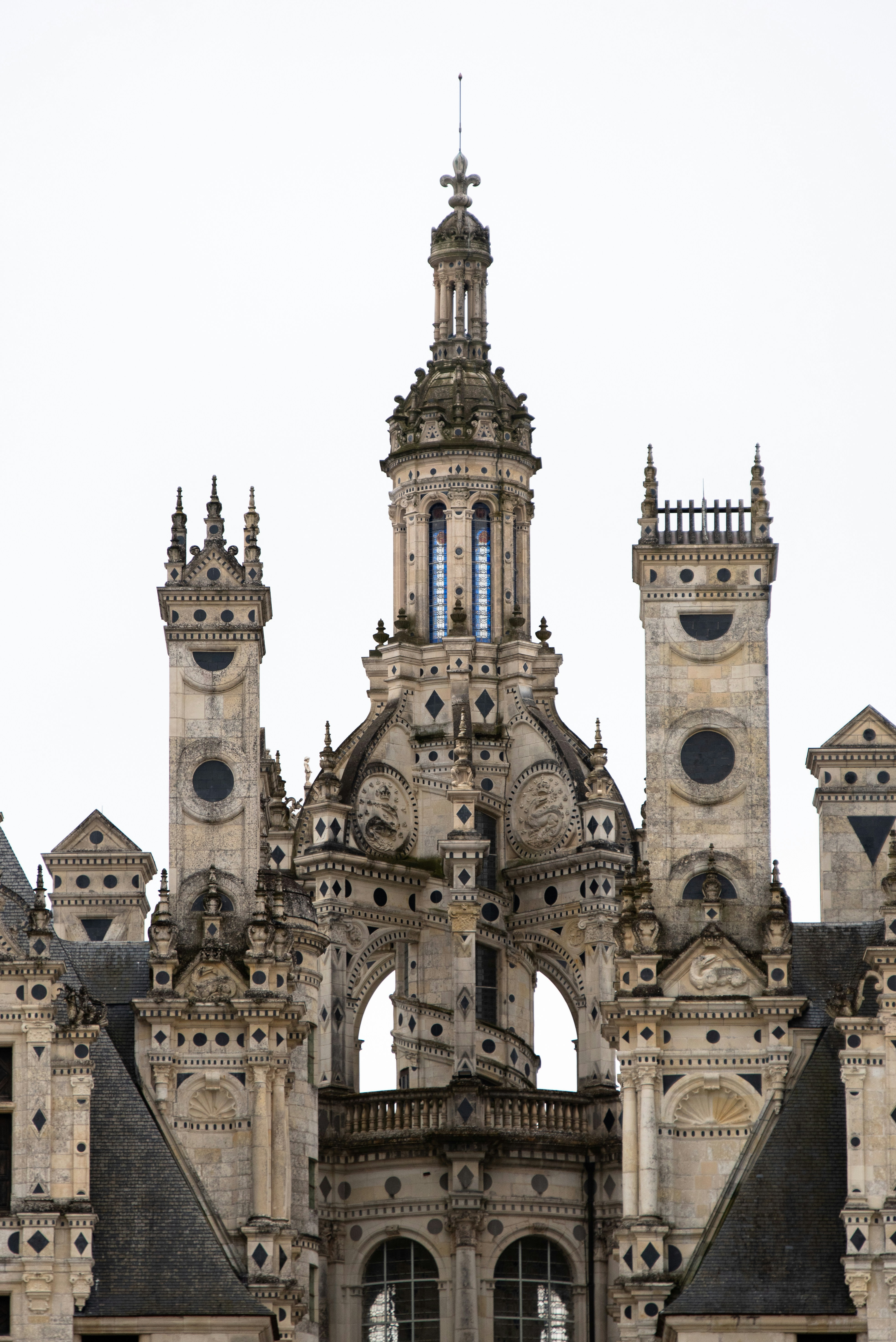 The château de chambord's detailed rooftop.