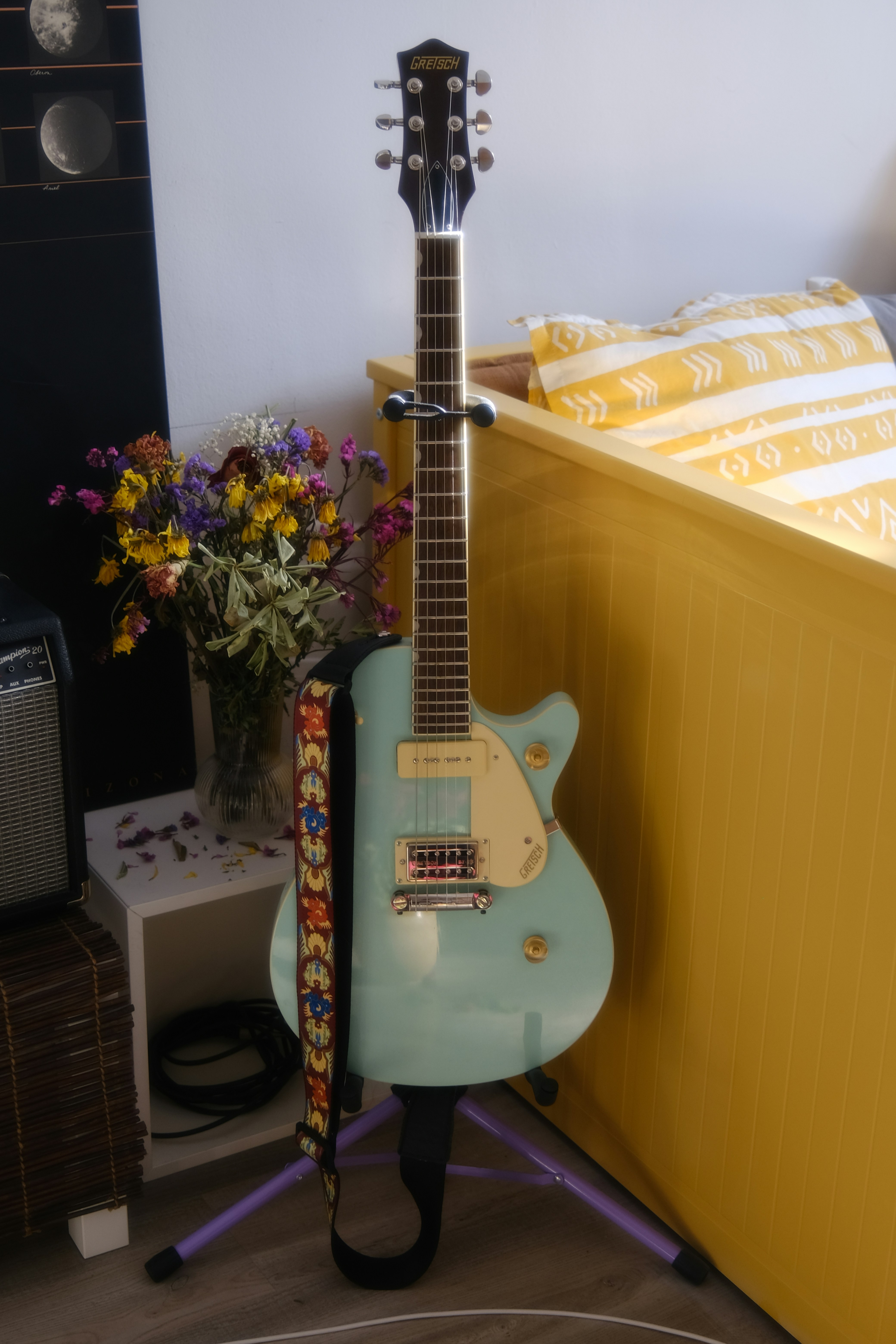 Melody in Pastel: A Guitar's Quiet Presence