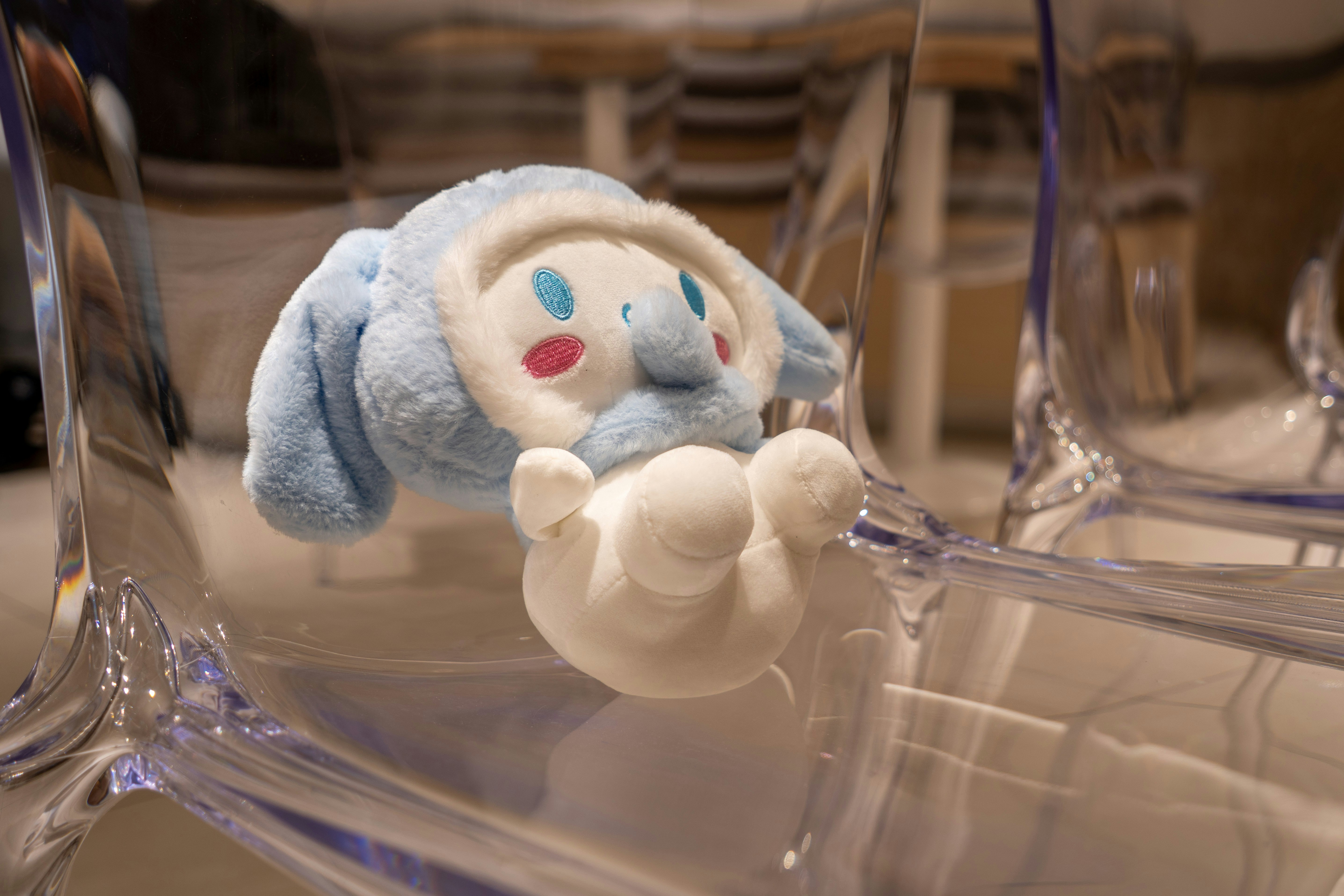 Whimsical Serenity: A Plush Companion in Clear Surroundings