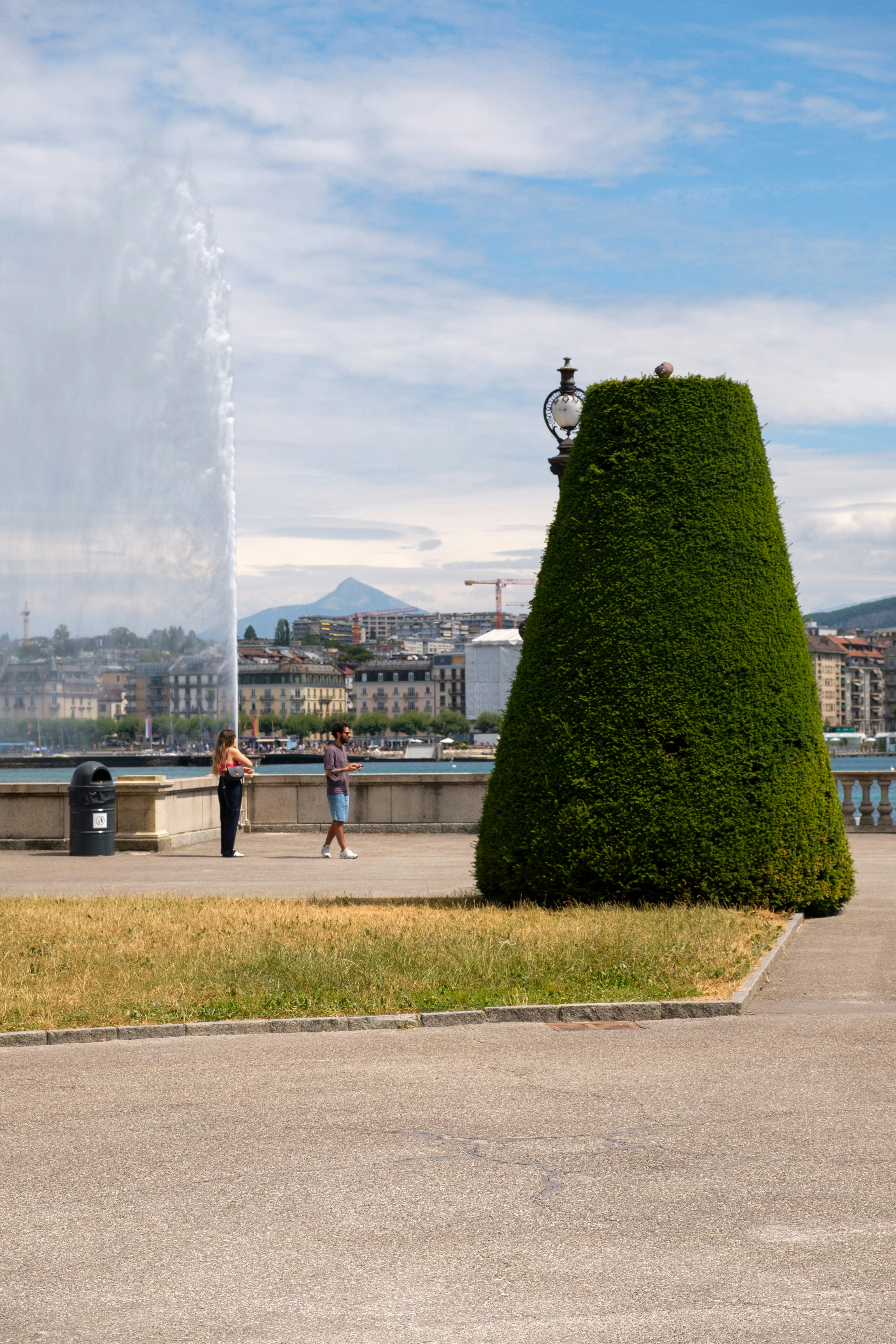 People admire a fountain and scenery in geneva.
