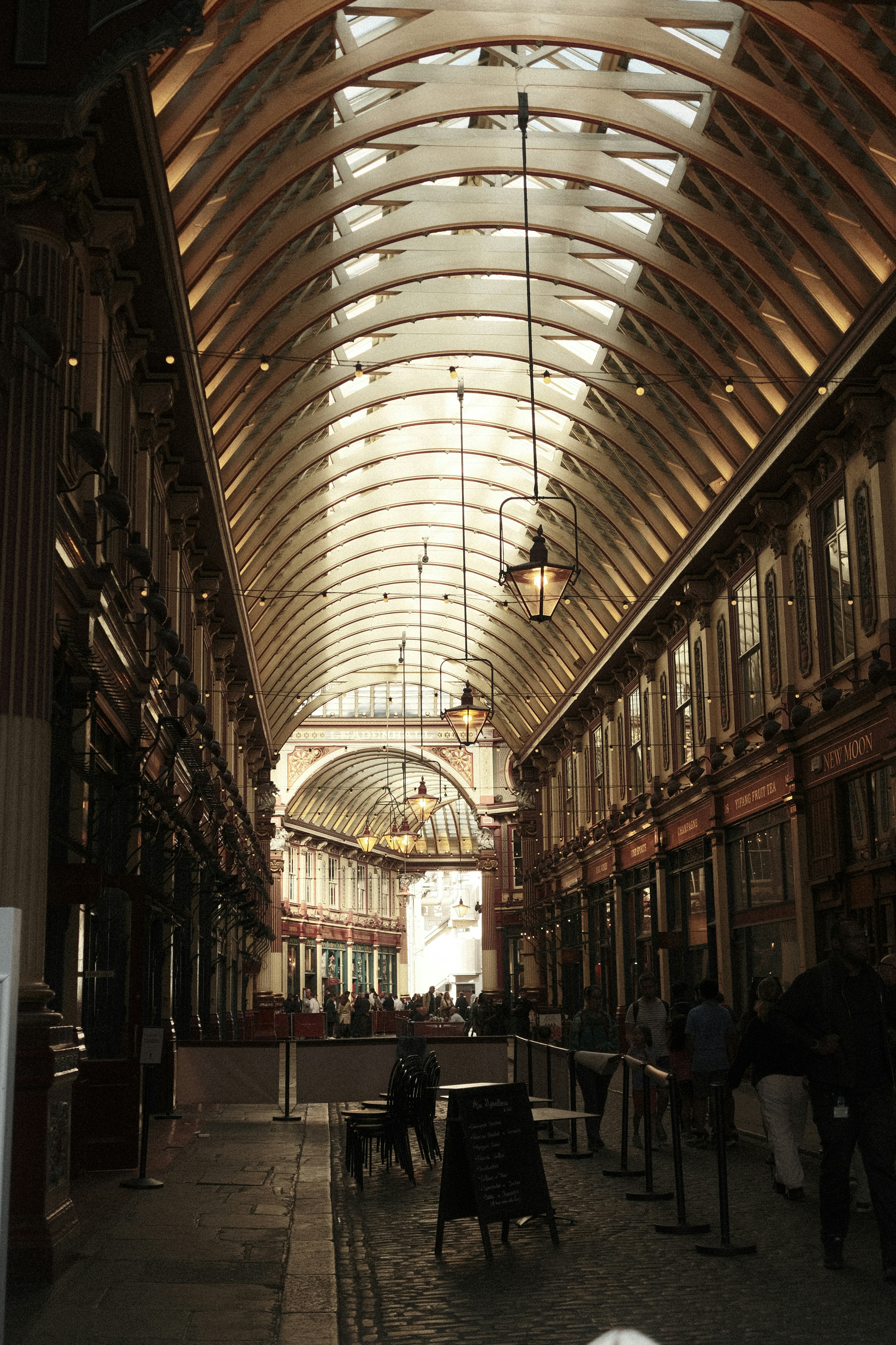 A beautiful hallway with a glass ceiling.