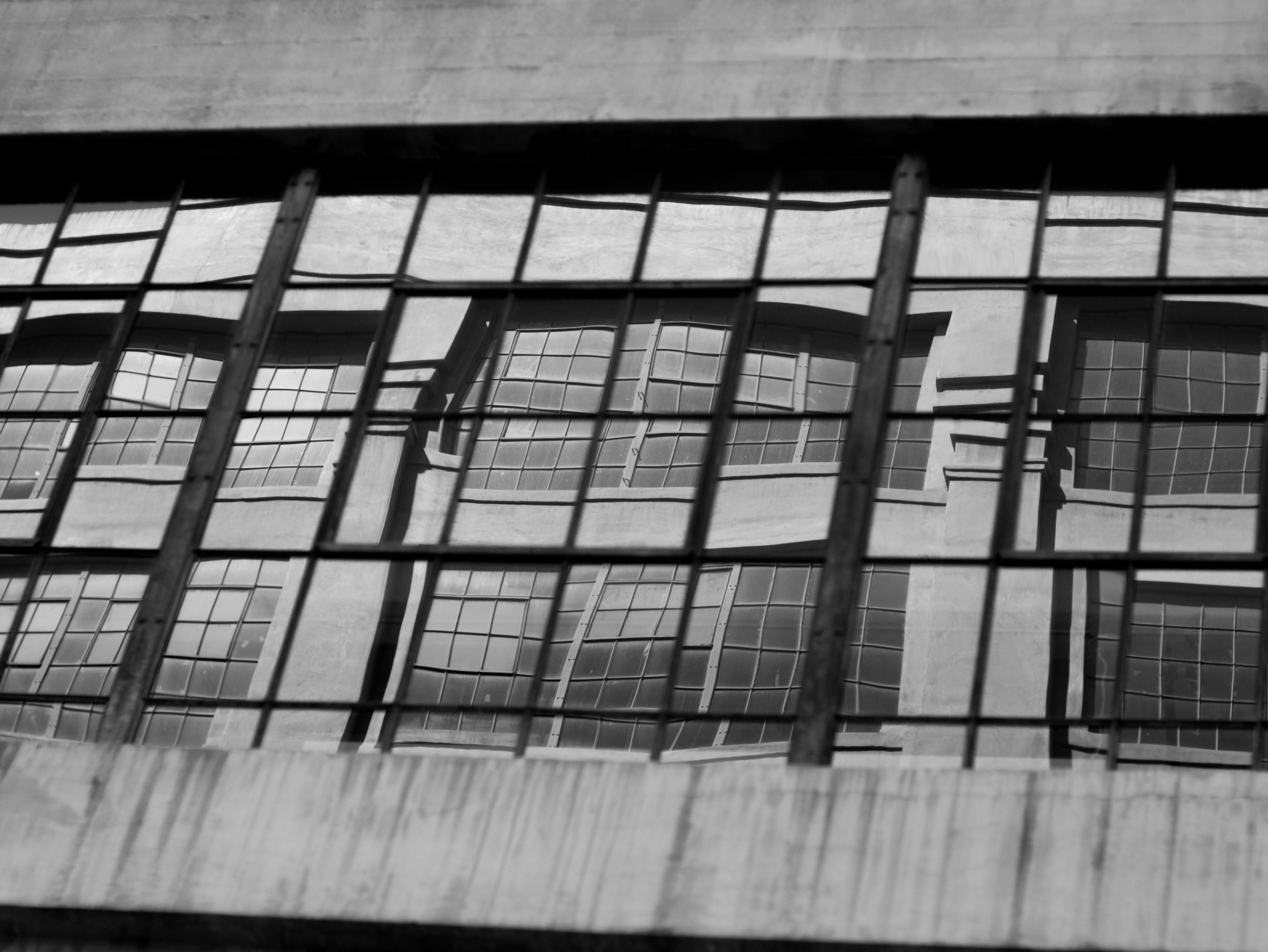 Building reflected in a window.
