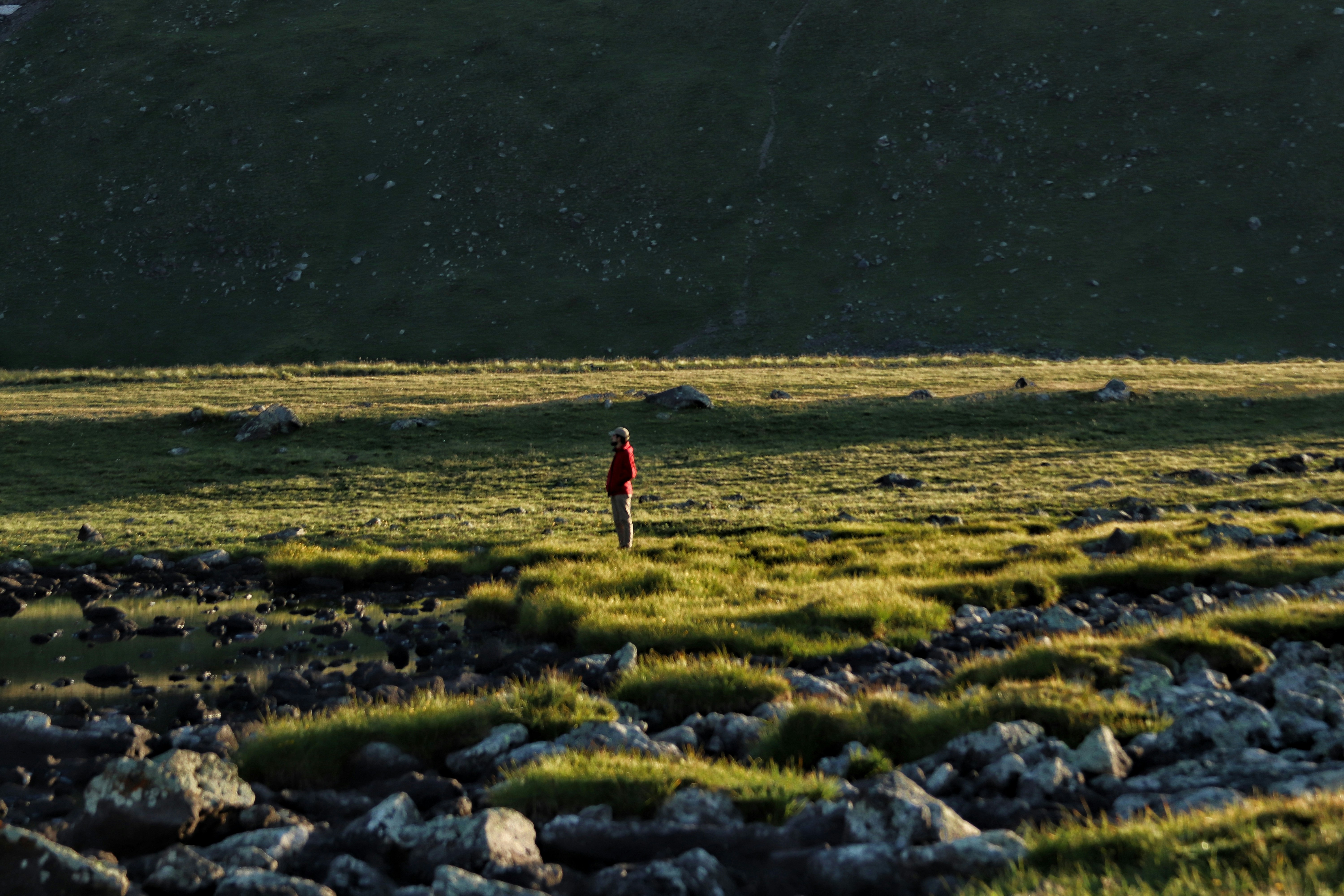 Embracing solitude while hiking near Rapi Lake, Aragats, Armenia.