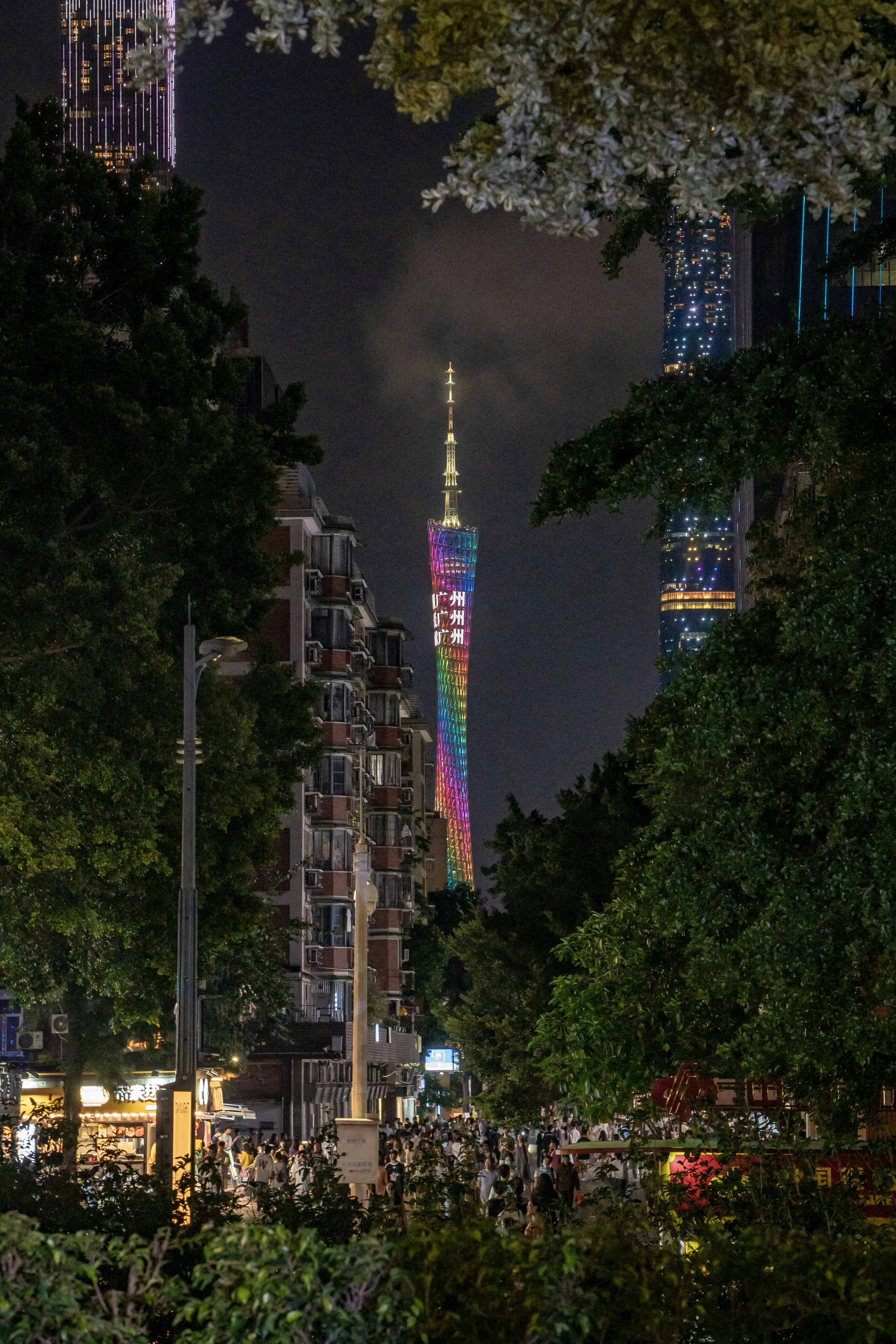 Street photography | Guangzhou's colorful canton tower lights up the night.