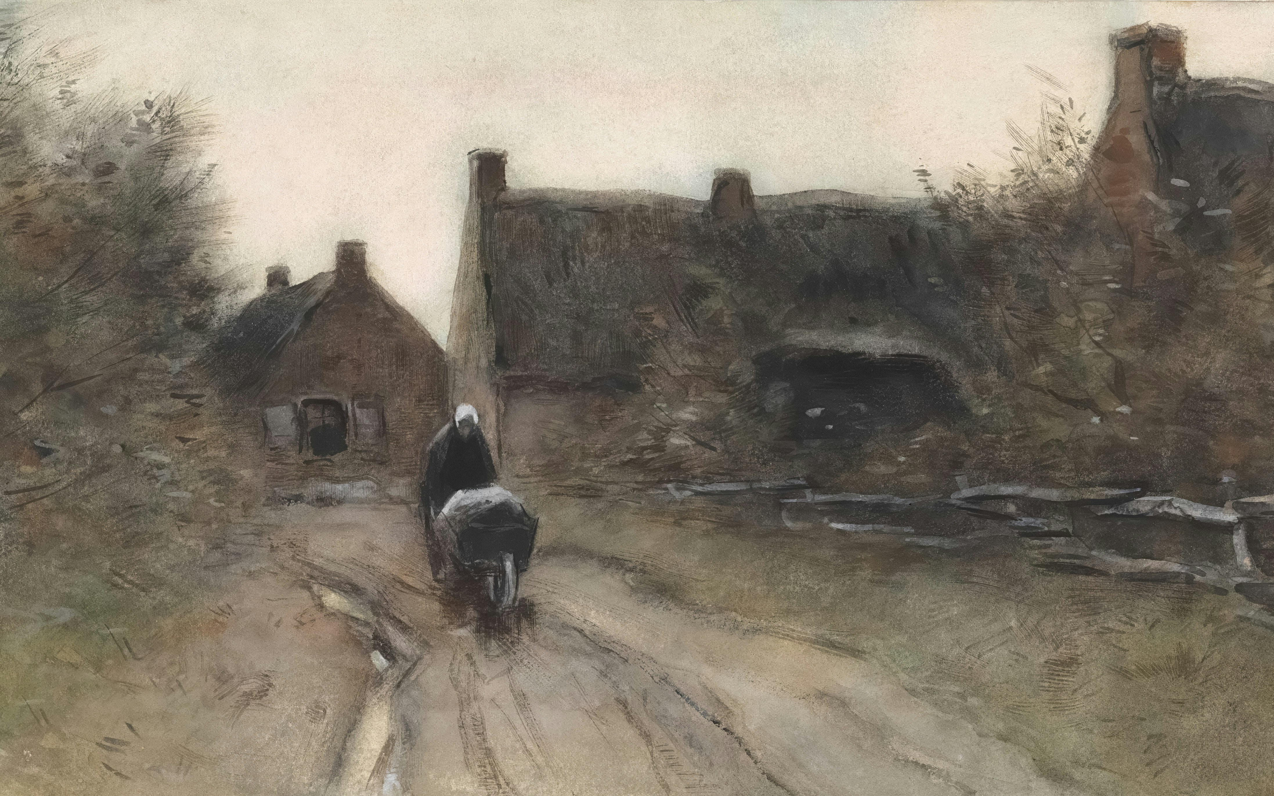 Title: Dorpsgezicht met vrouw met kruiwagen Publisher: Rijksmuseum Date: 1864 - 1936 Providing institution: Rijksmuseum Aggregator: Rijksmuseum Providing Country: Netherlands Public Domain Dorpsgezicht met vrouw met kruiwagen - Rijksmuseum, Netherlands - Public Domain.