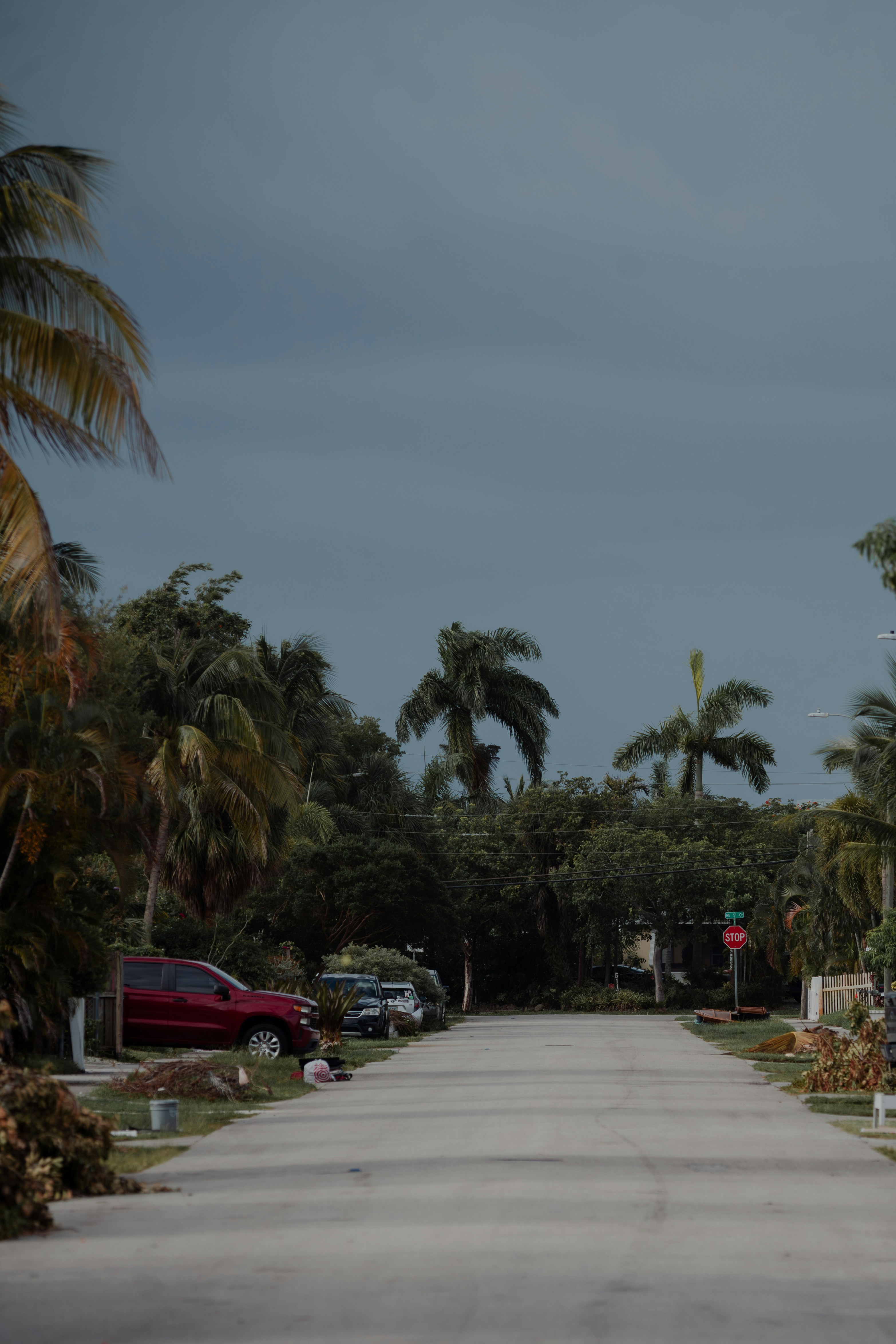 Tropical Serenity: A Quiet Street Beneath the Clouds