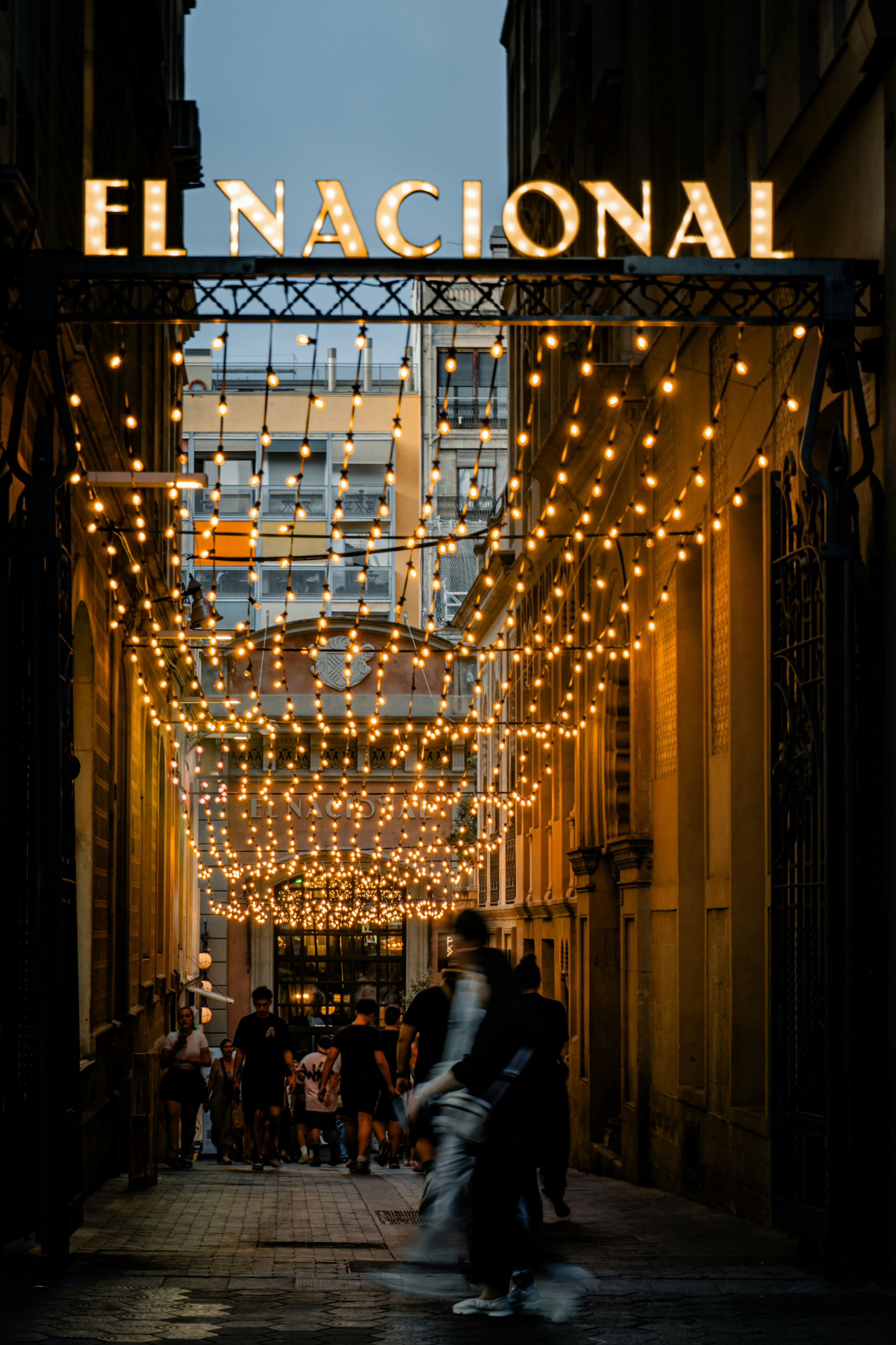 El nacional building entrance with glowing lights.