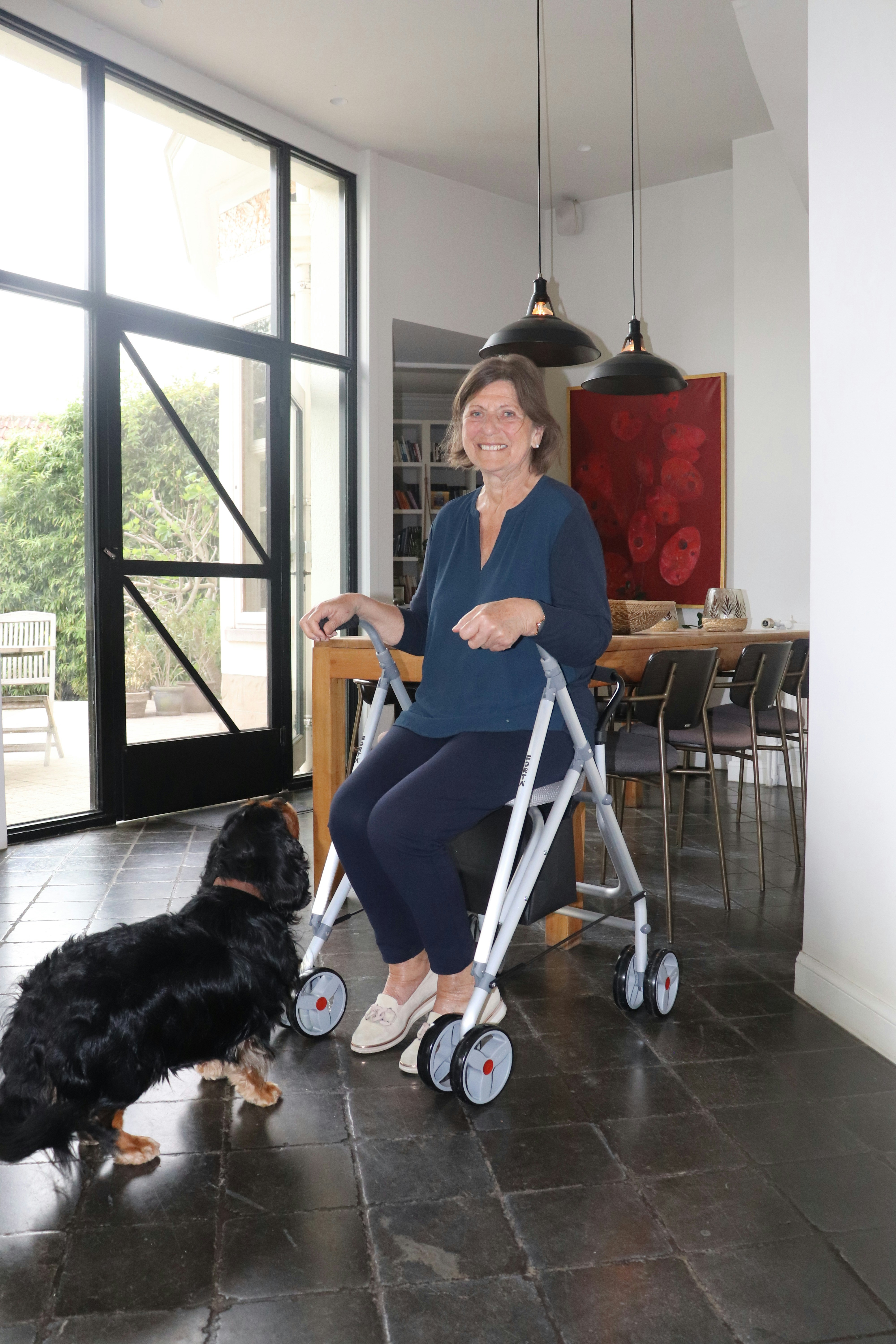 Woman uses a walker while dog looks at her. photo – Free Home interior ...