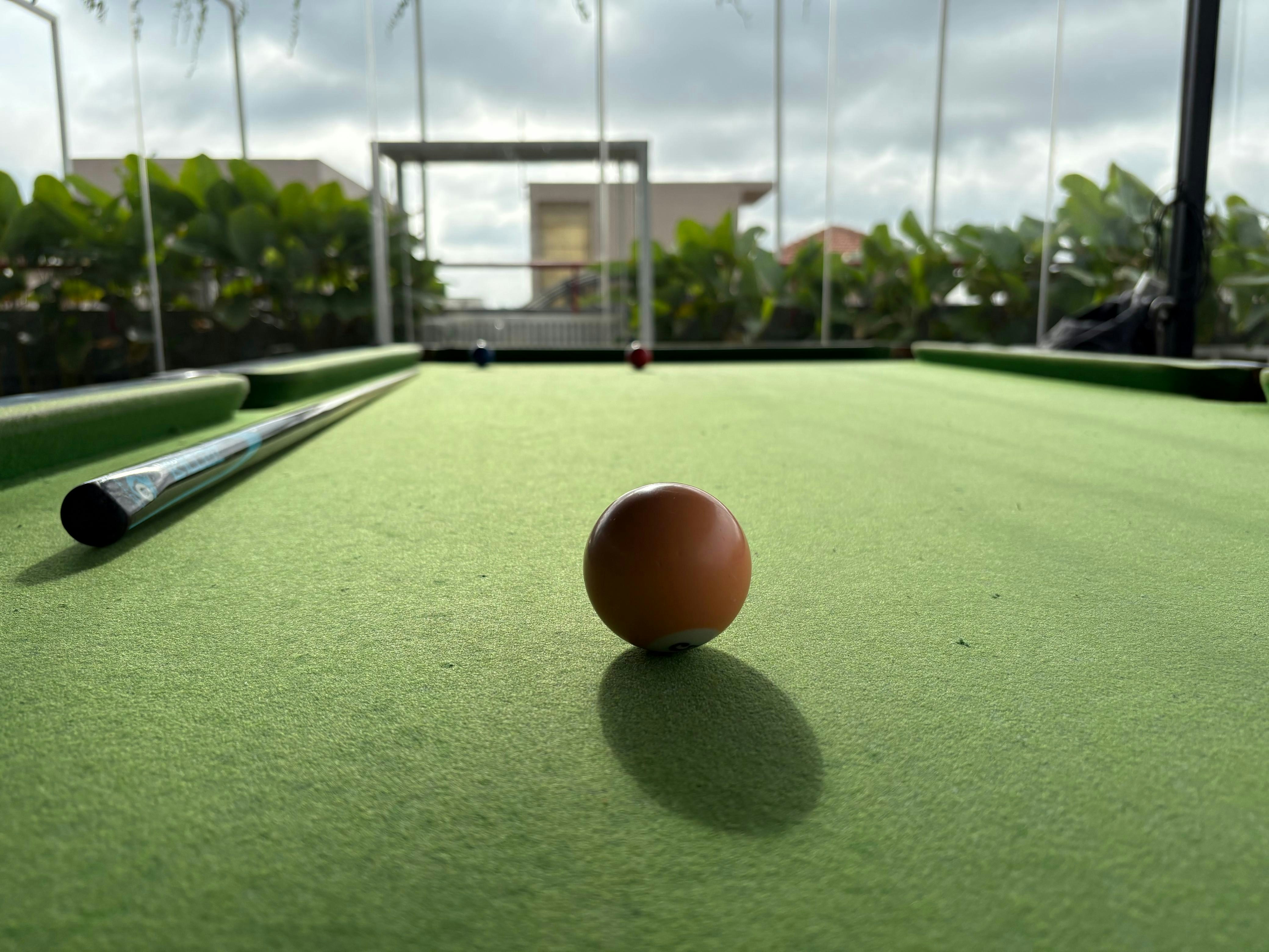 A billiard ball sits on a green table. photo – Free Cricket Image on ...