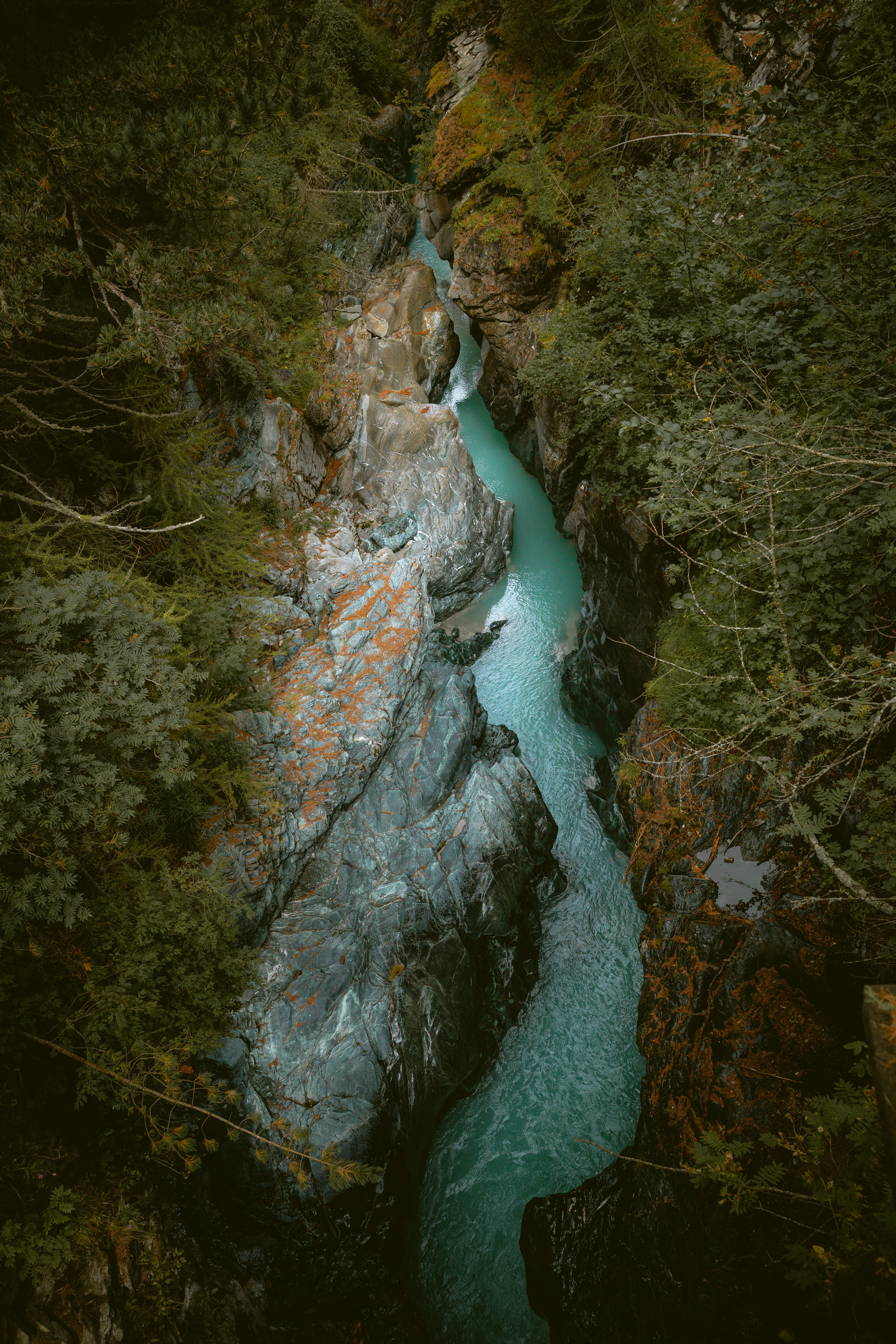 A river carves through a rocky canyon.