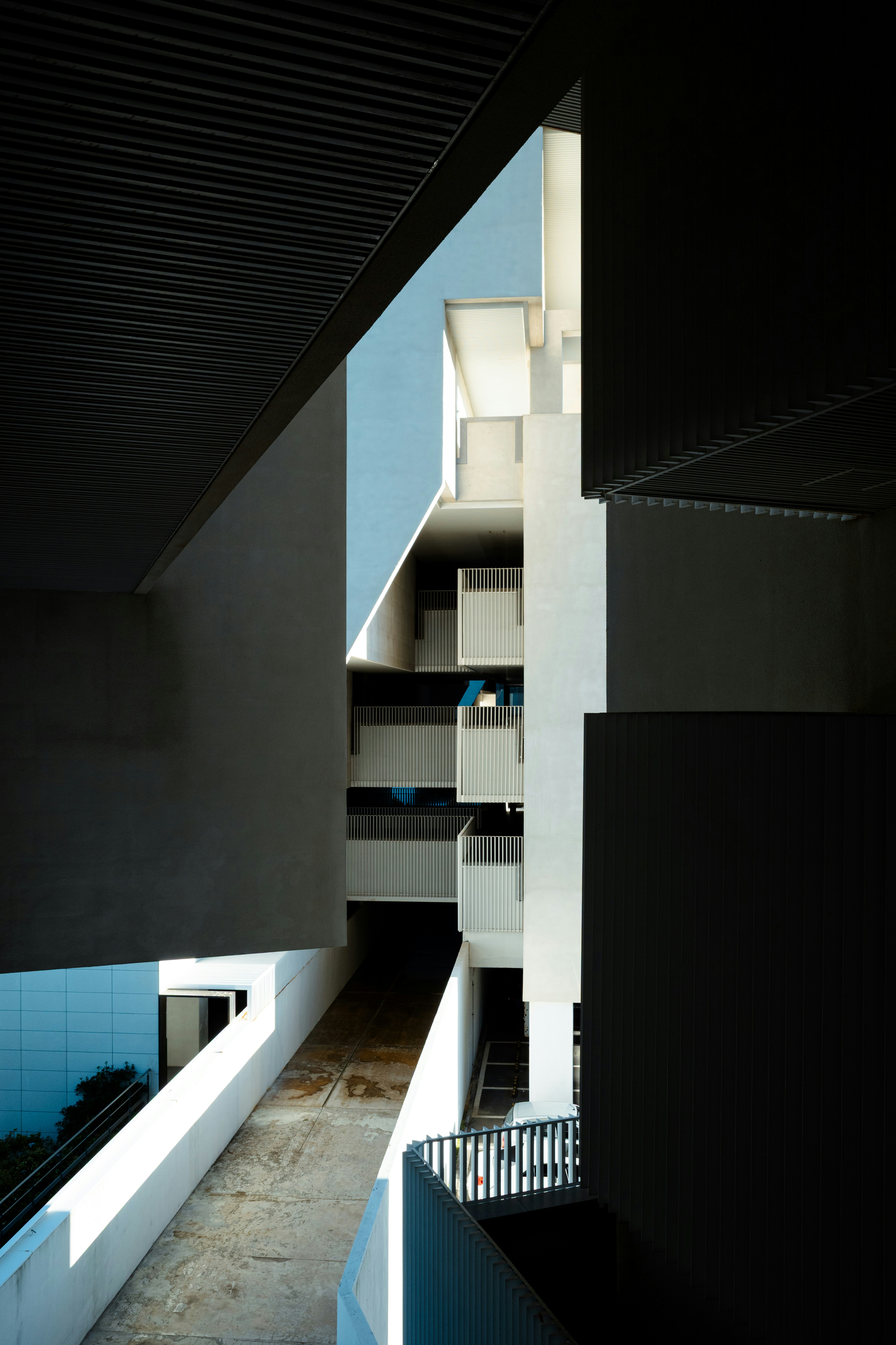 An architectural shot with interesting shadows and angles.