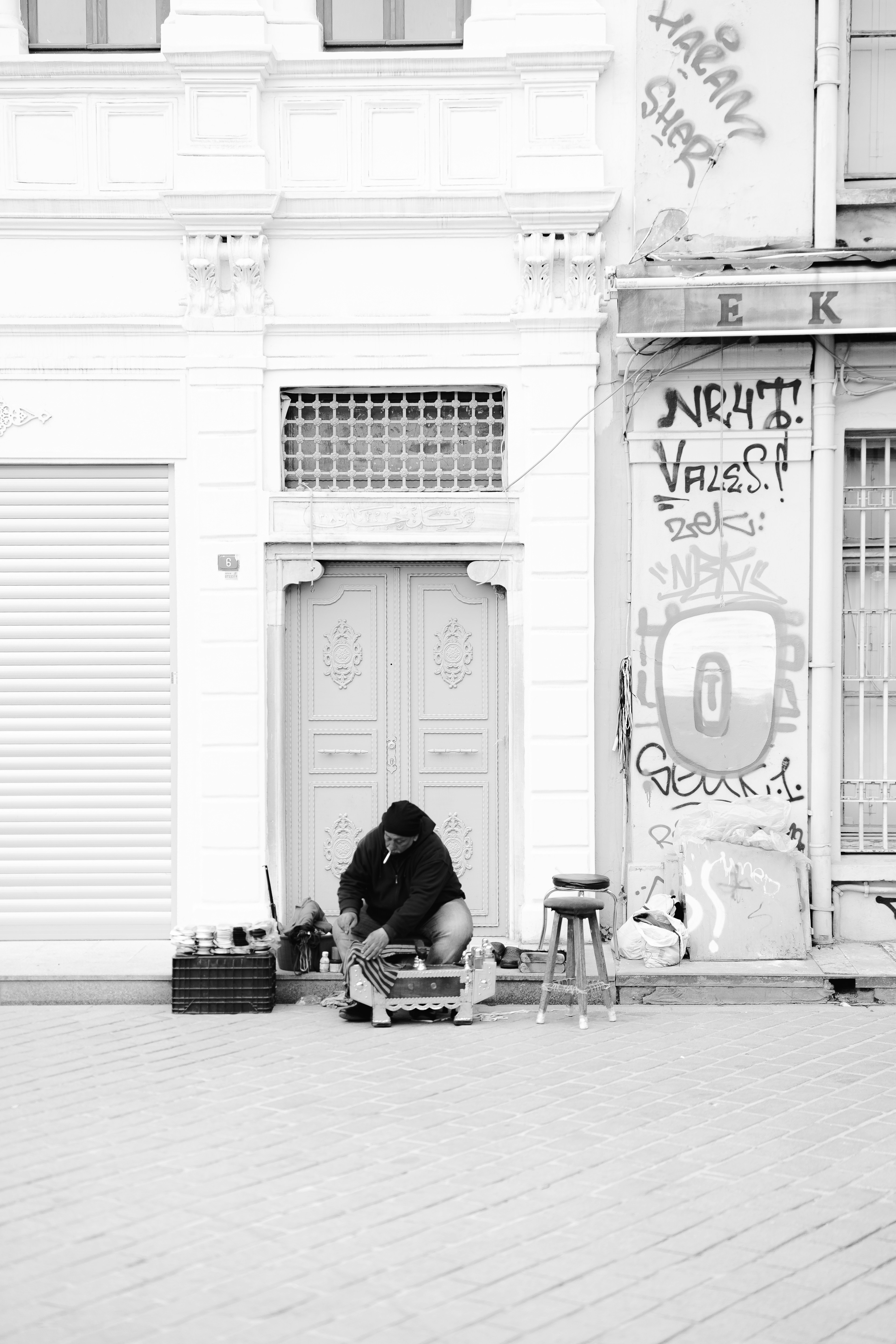 Urban Solitude: A Moment in Monochrome
