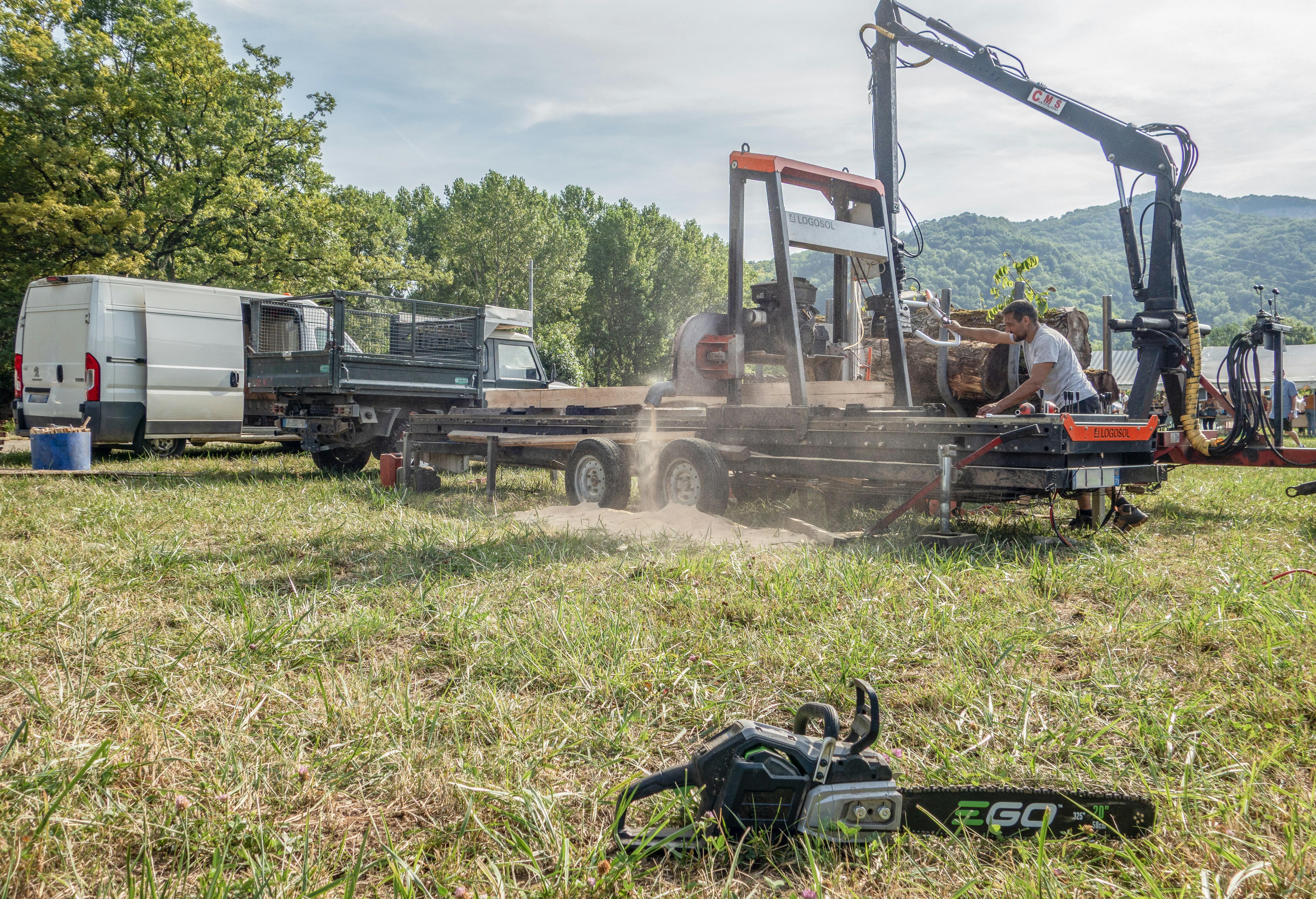 Construction Equipment at Work: Midfield Dirt and Machines under Open Sky