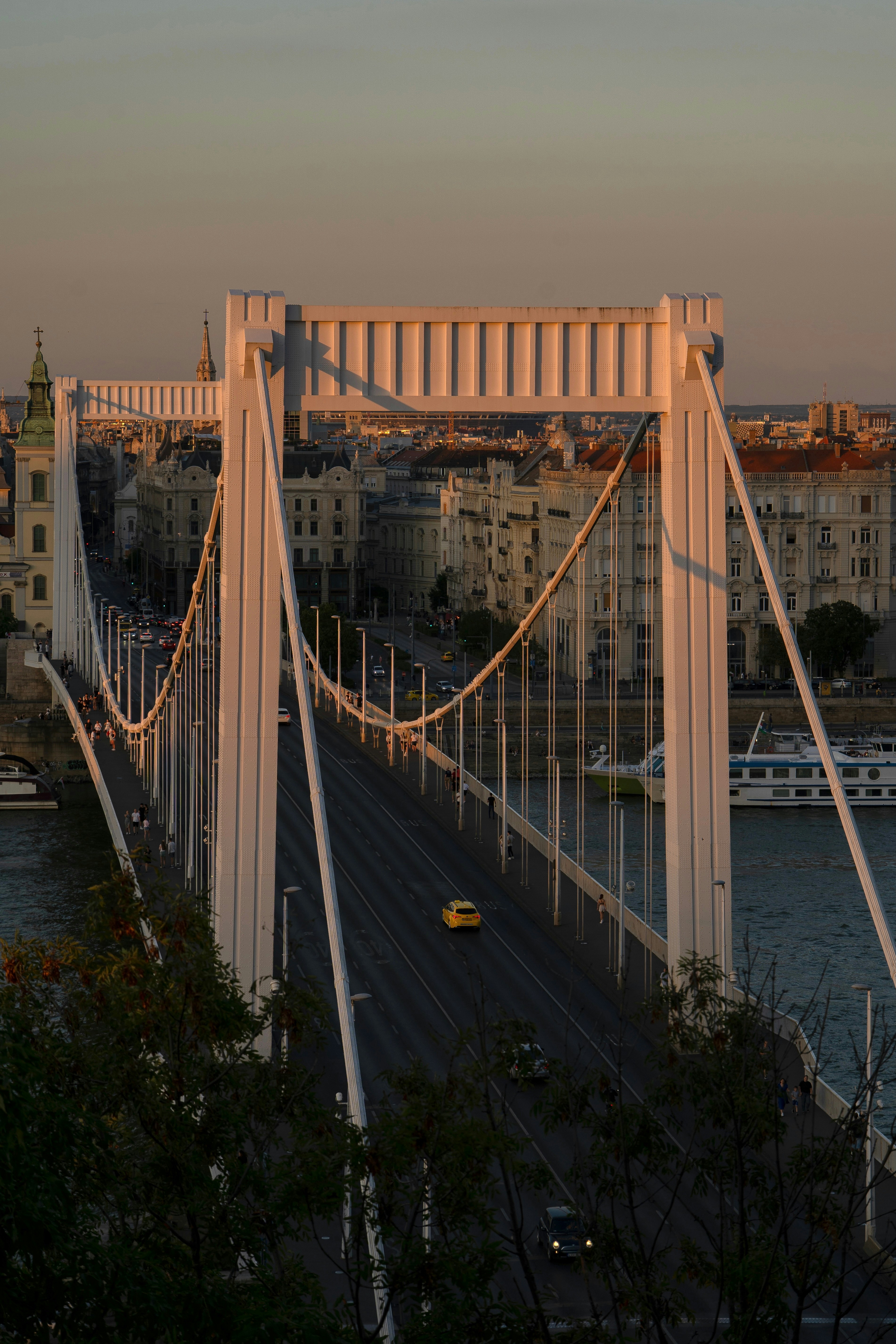 Elizabeth Bridge in Budapest | The bridge stands tall against the setting sun.