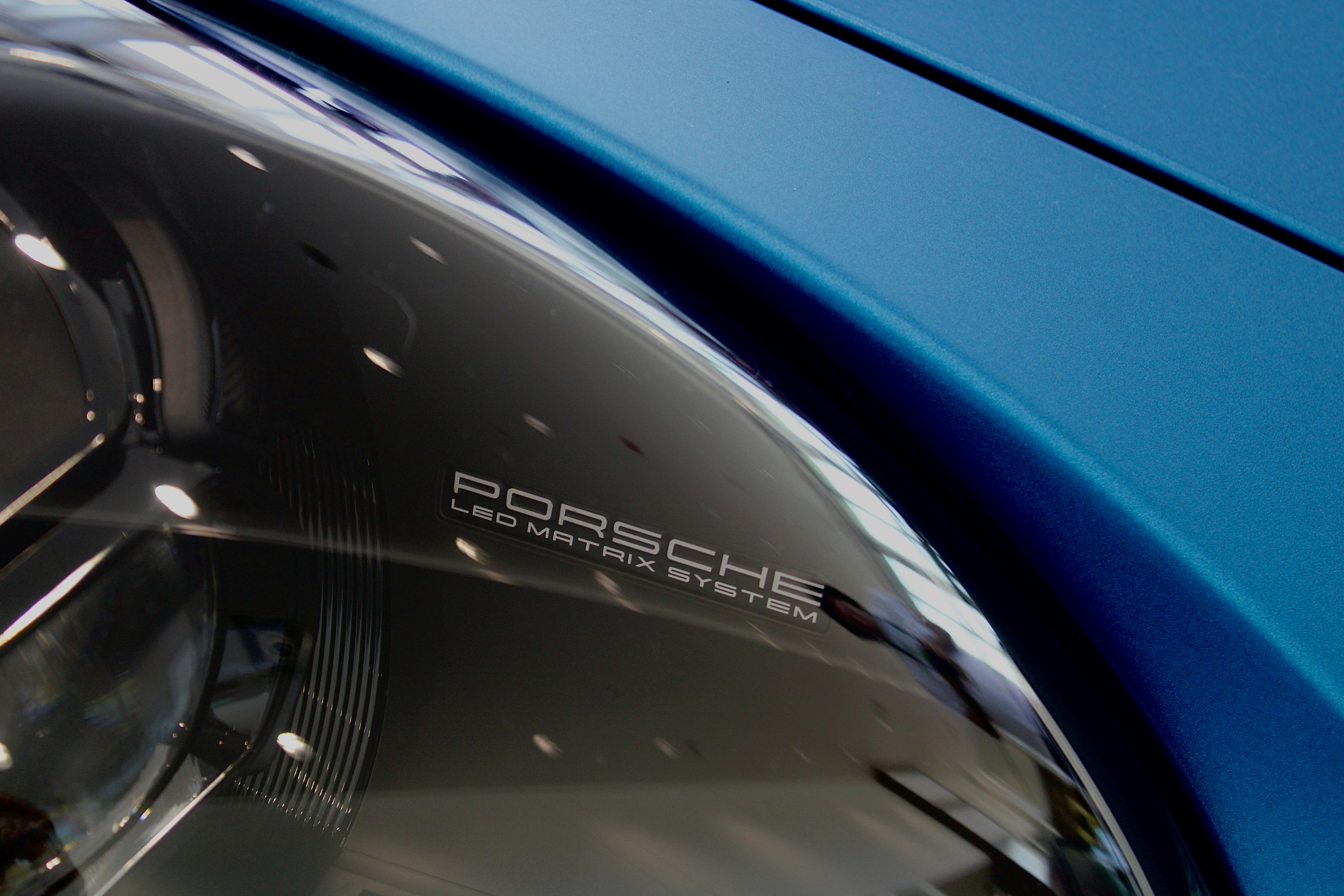 Cobalt Curves: Close-up of a Porsche LED Matrix headlamp