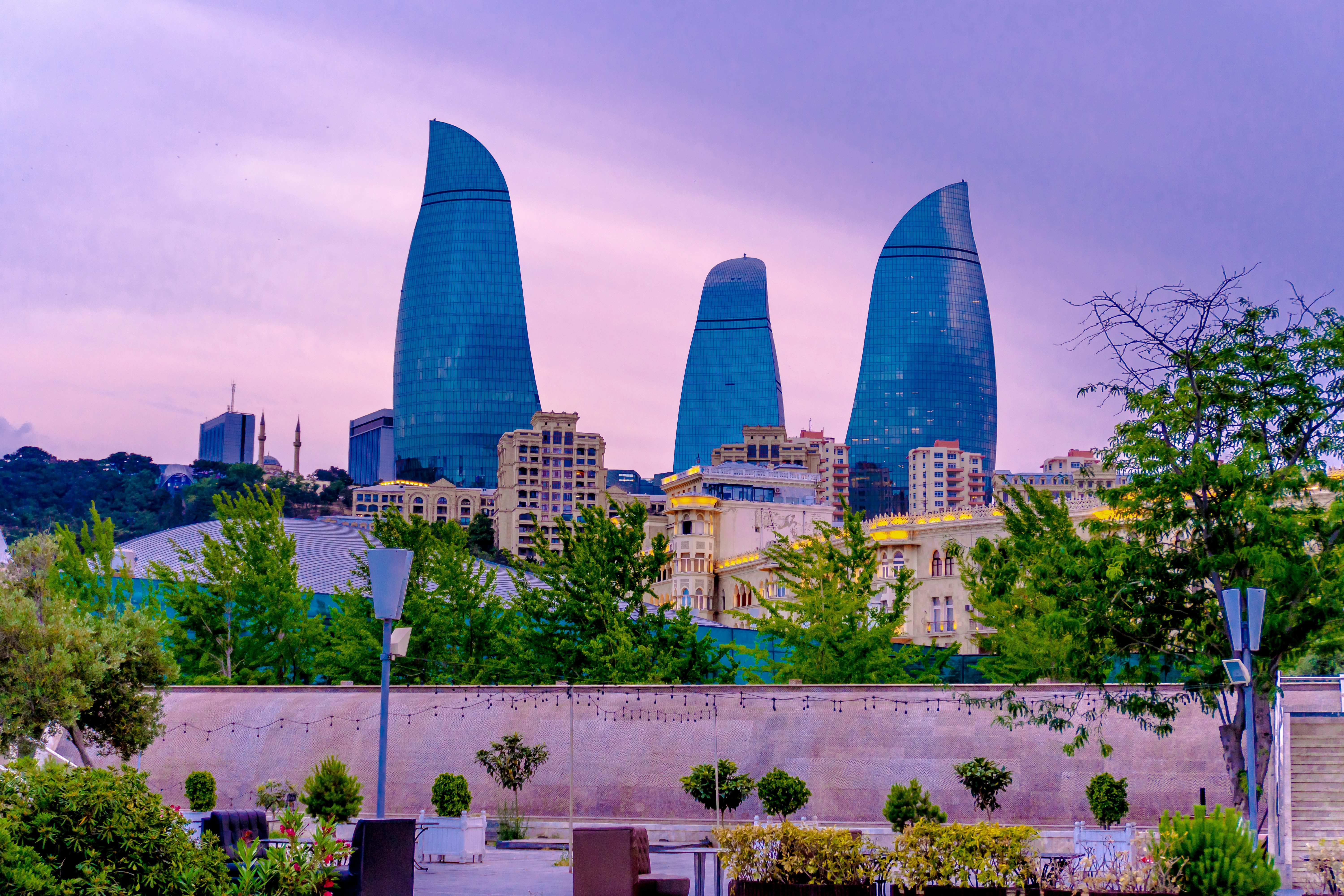 Here is Baku | The flame towers in baku stand tall against the skyline.