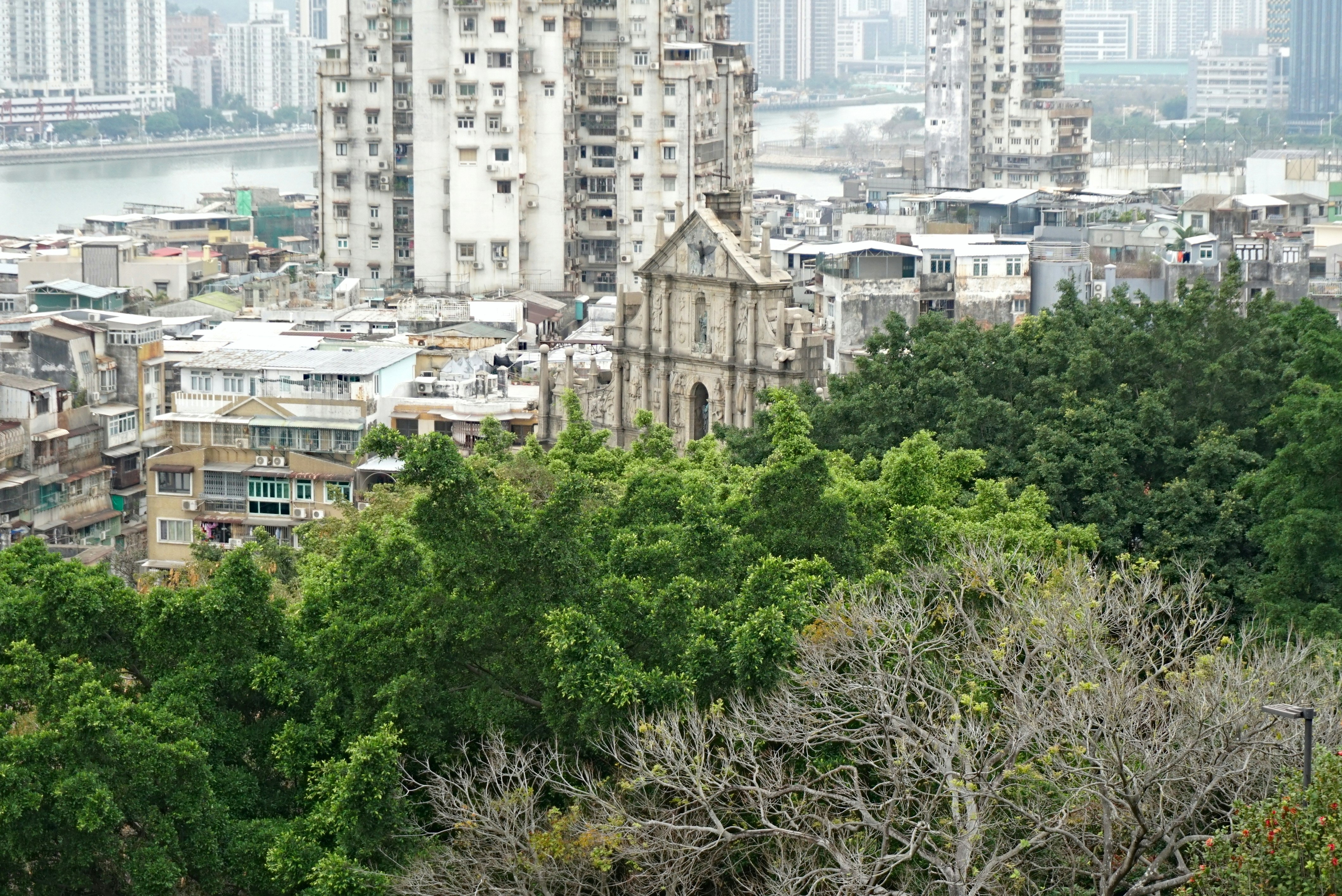 The ruins of saint paul's amid a cityscape.