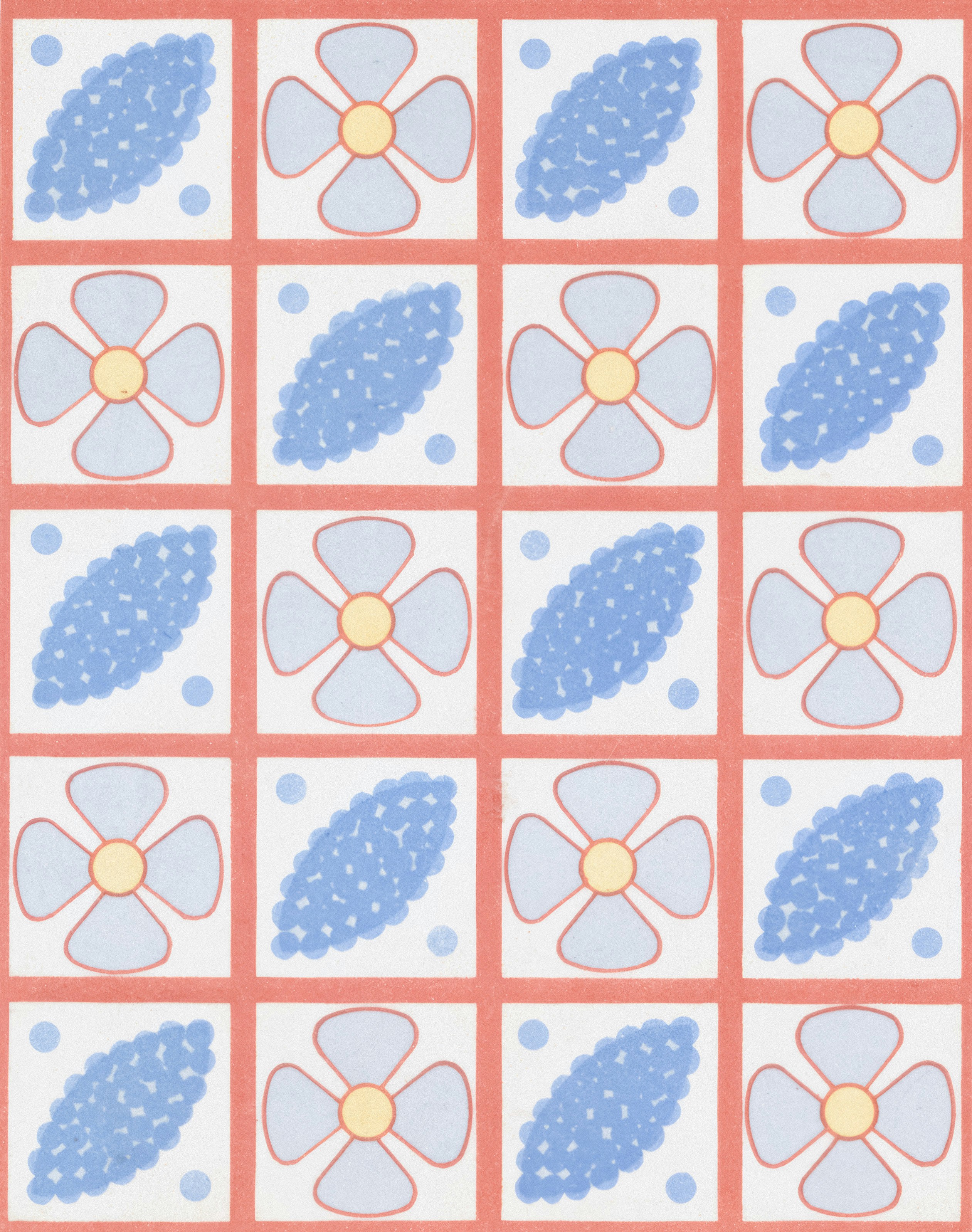 A repeating pattern of flowers and leaves on a grid. photo – Free ...