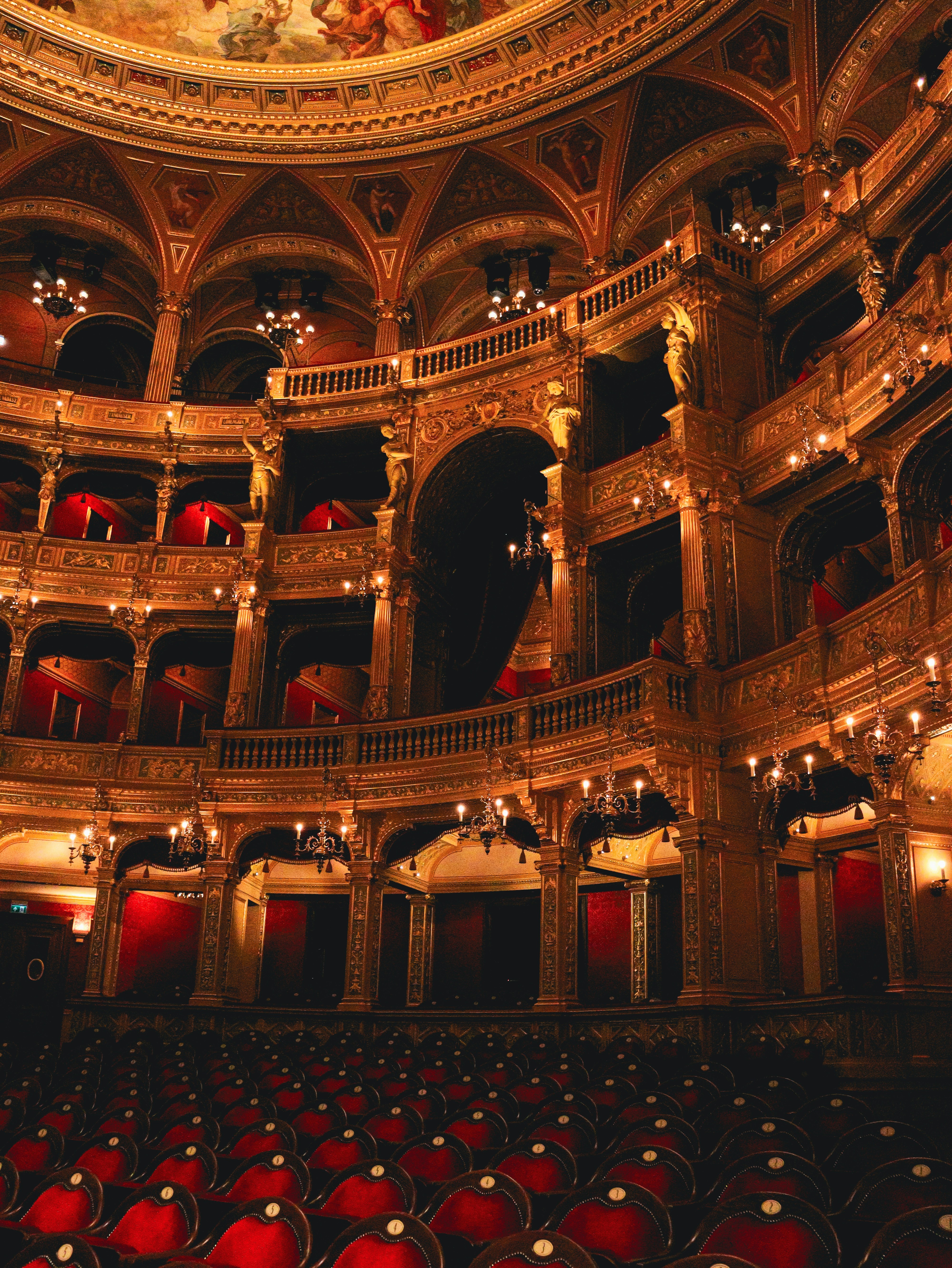 Hungarian State Opera | An ornate theater with empty red seats.