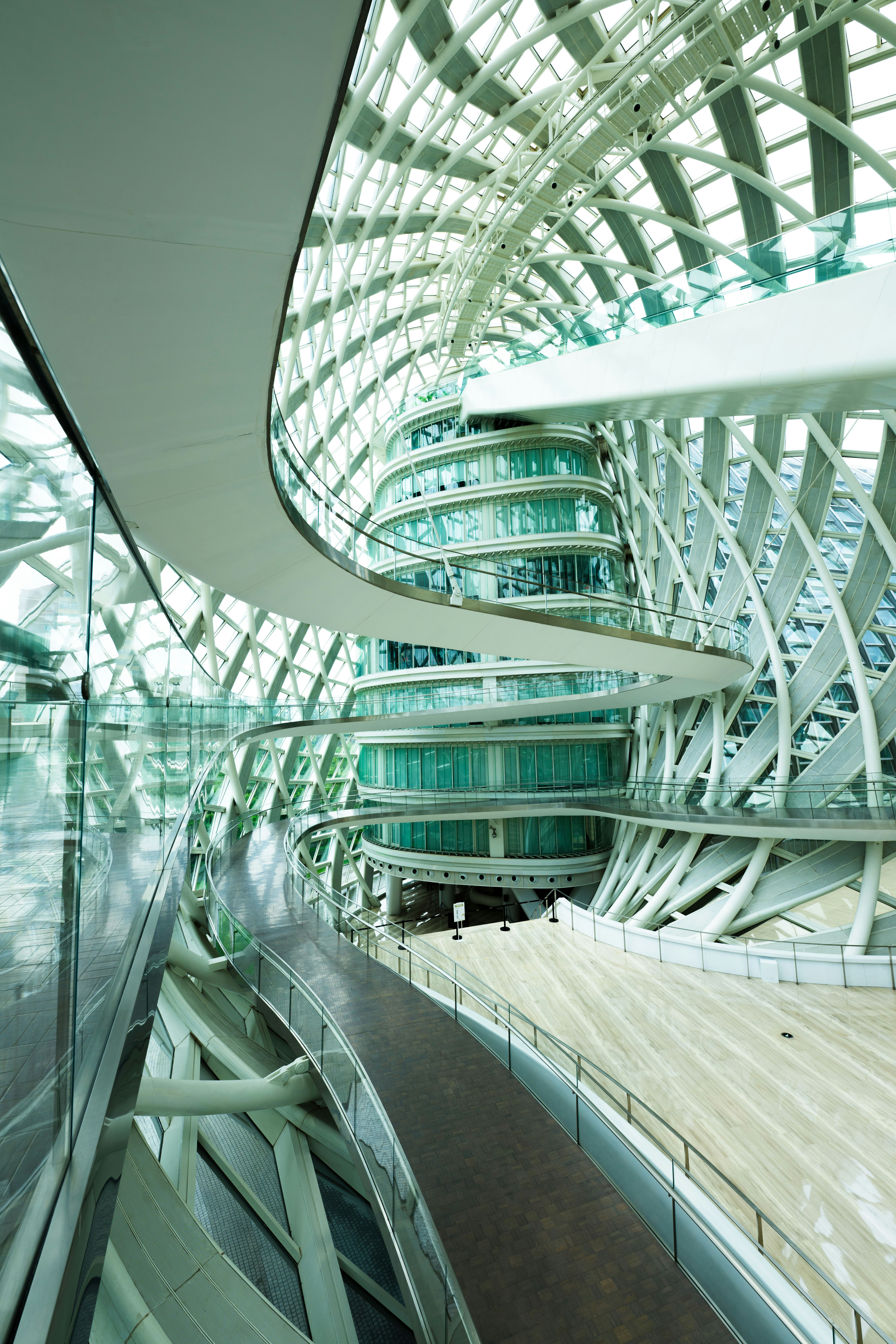 Modern architecture showcases elegant, curved design elements.