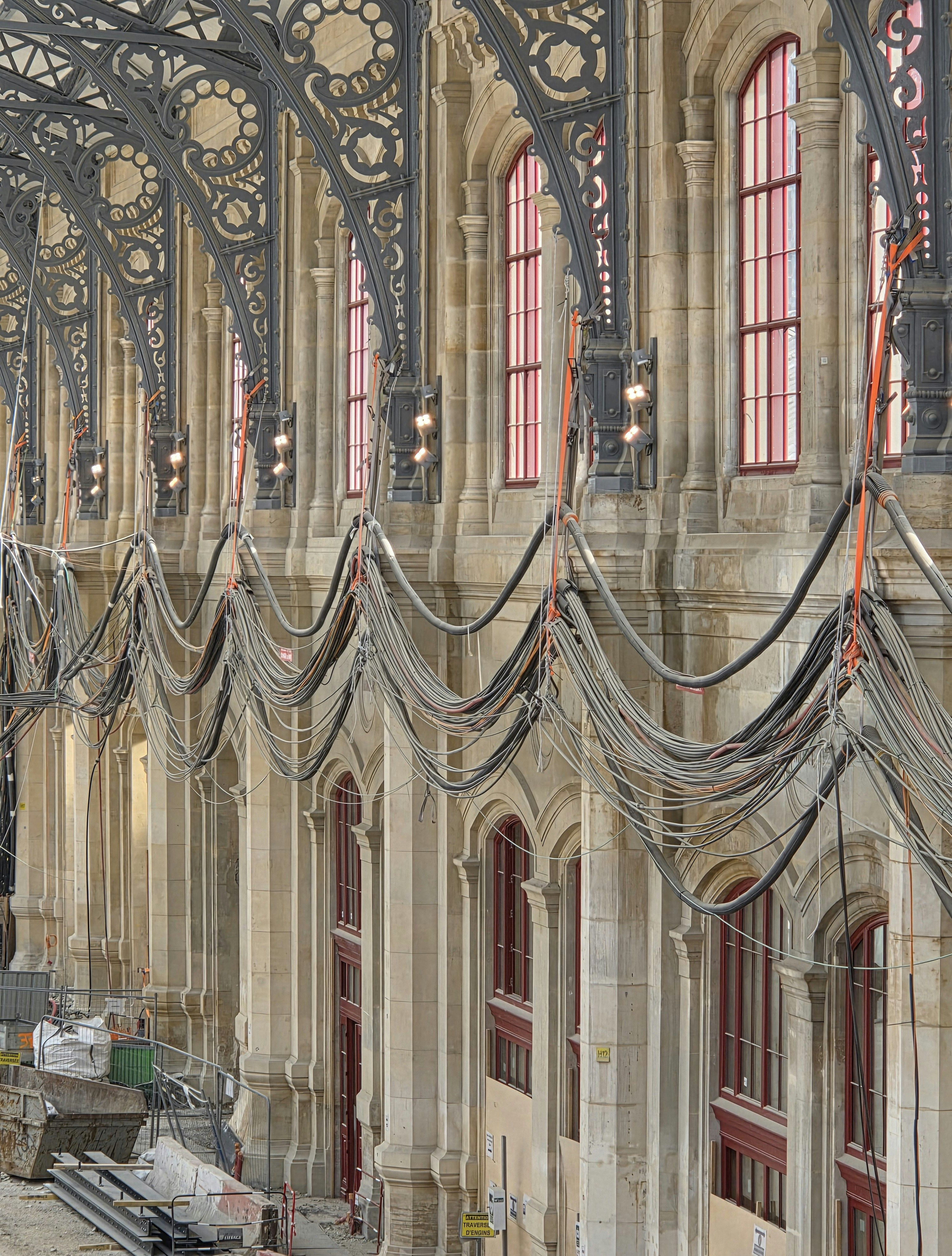 An ornate building interior with many windows.