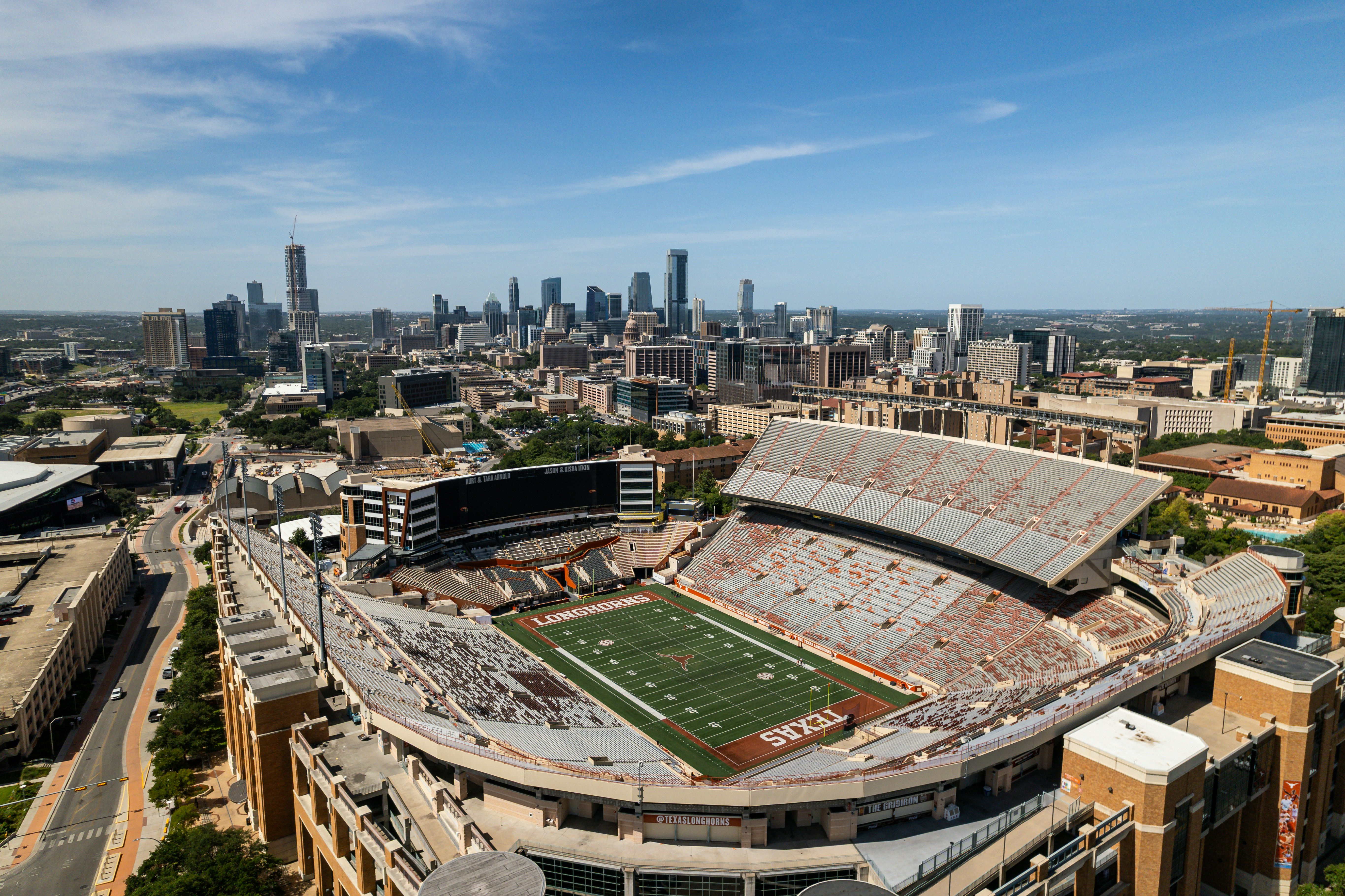 Texas Longhorns Stadium | Football stadium overlooks a sprawling city.