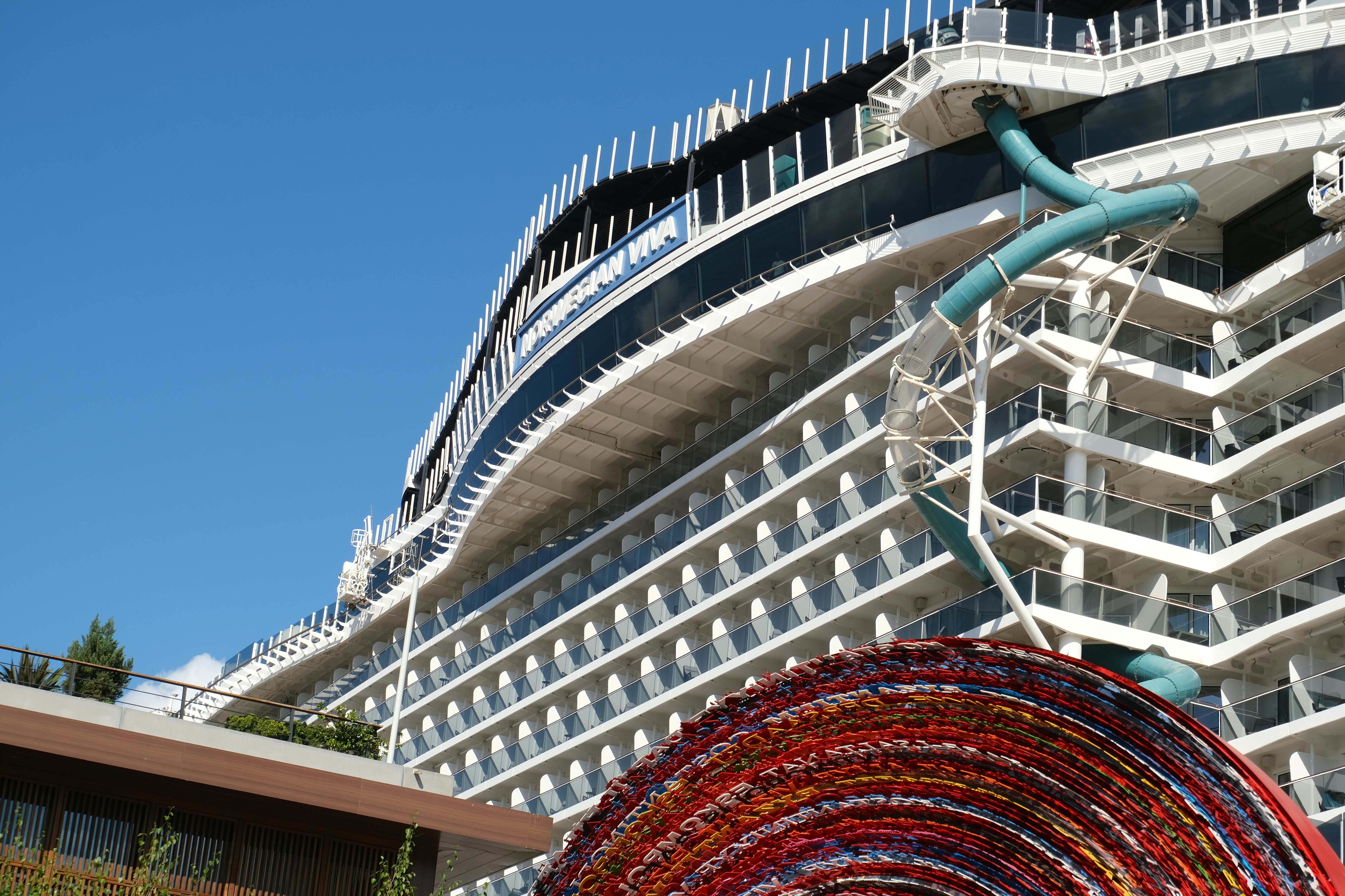 A giant cruise ship with a water slide.