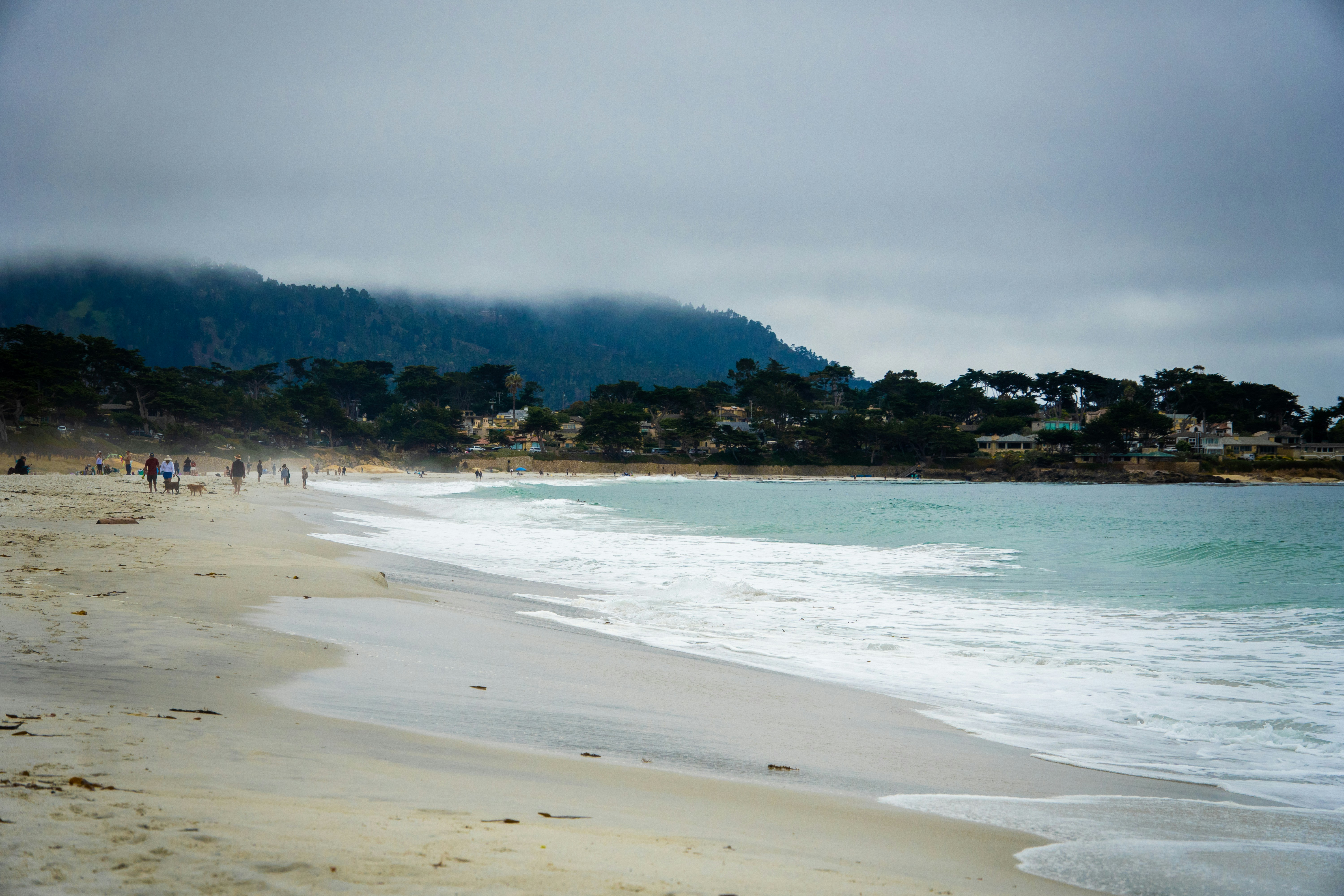 A cloudy beach day at the coast.