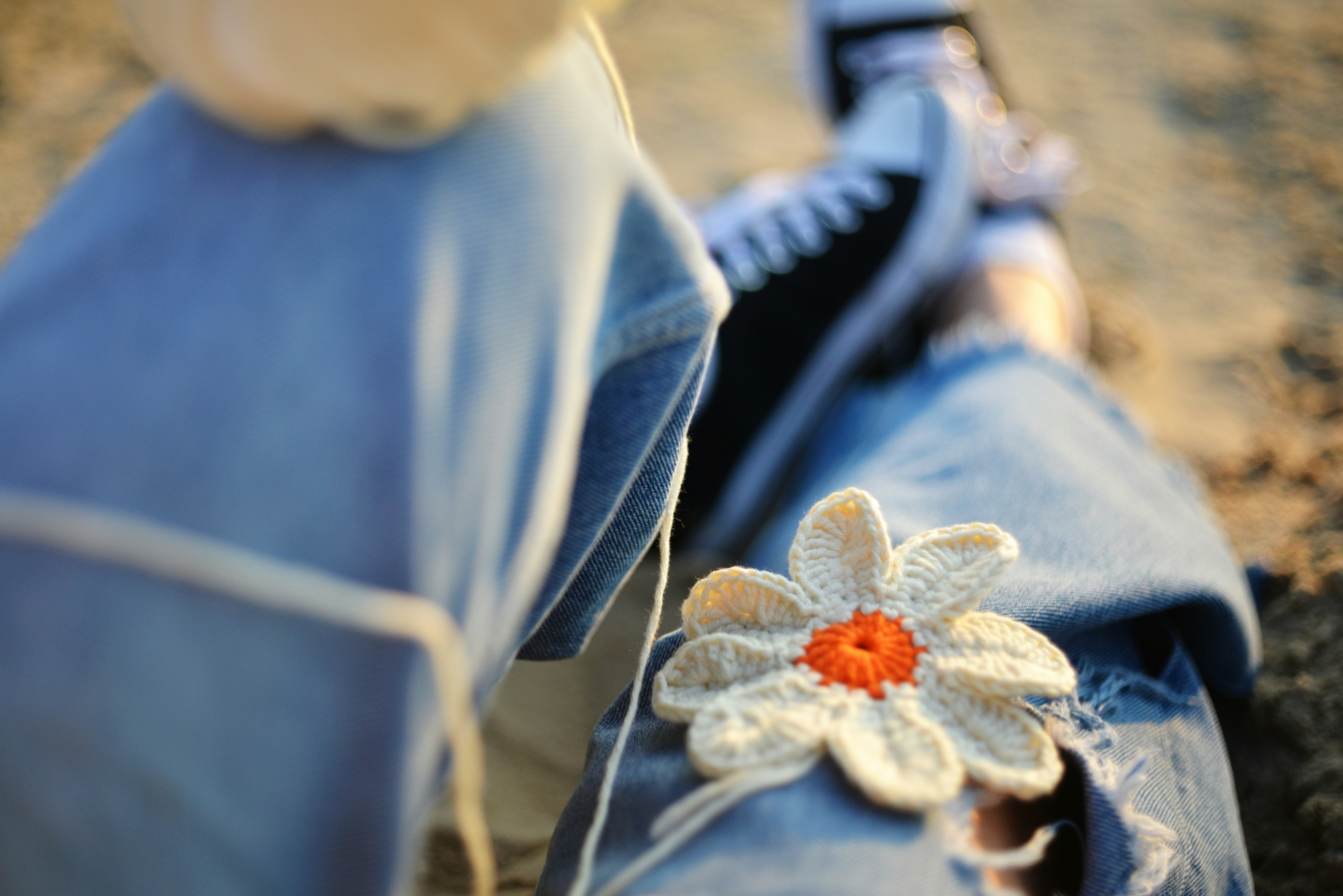 Dandelion Patch on Denim: A Quiet Moment with Floral Detail