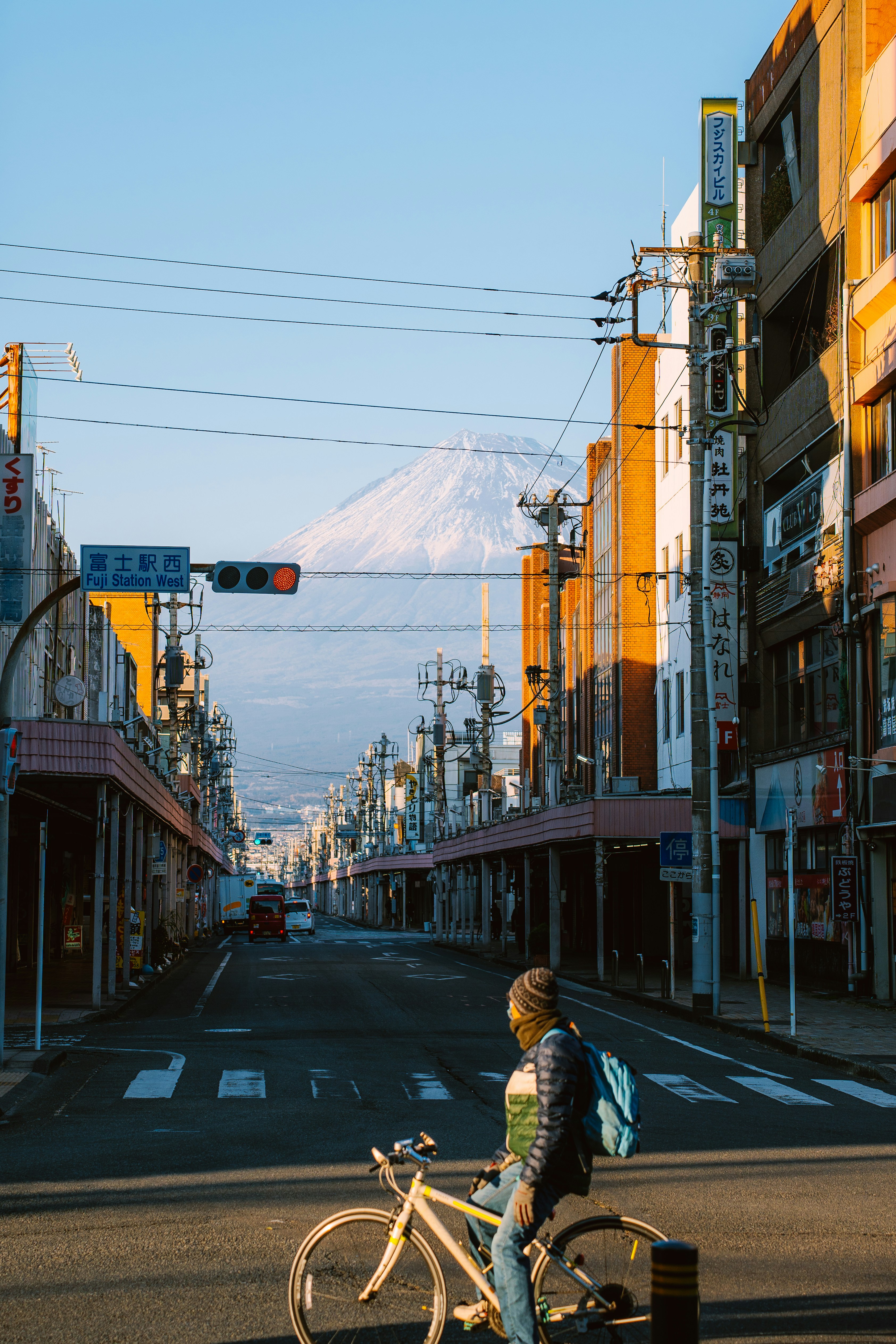 Waking Mount Fuji: Street in the Shadow of a Snow-capped Peak