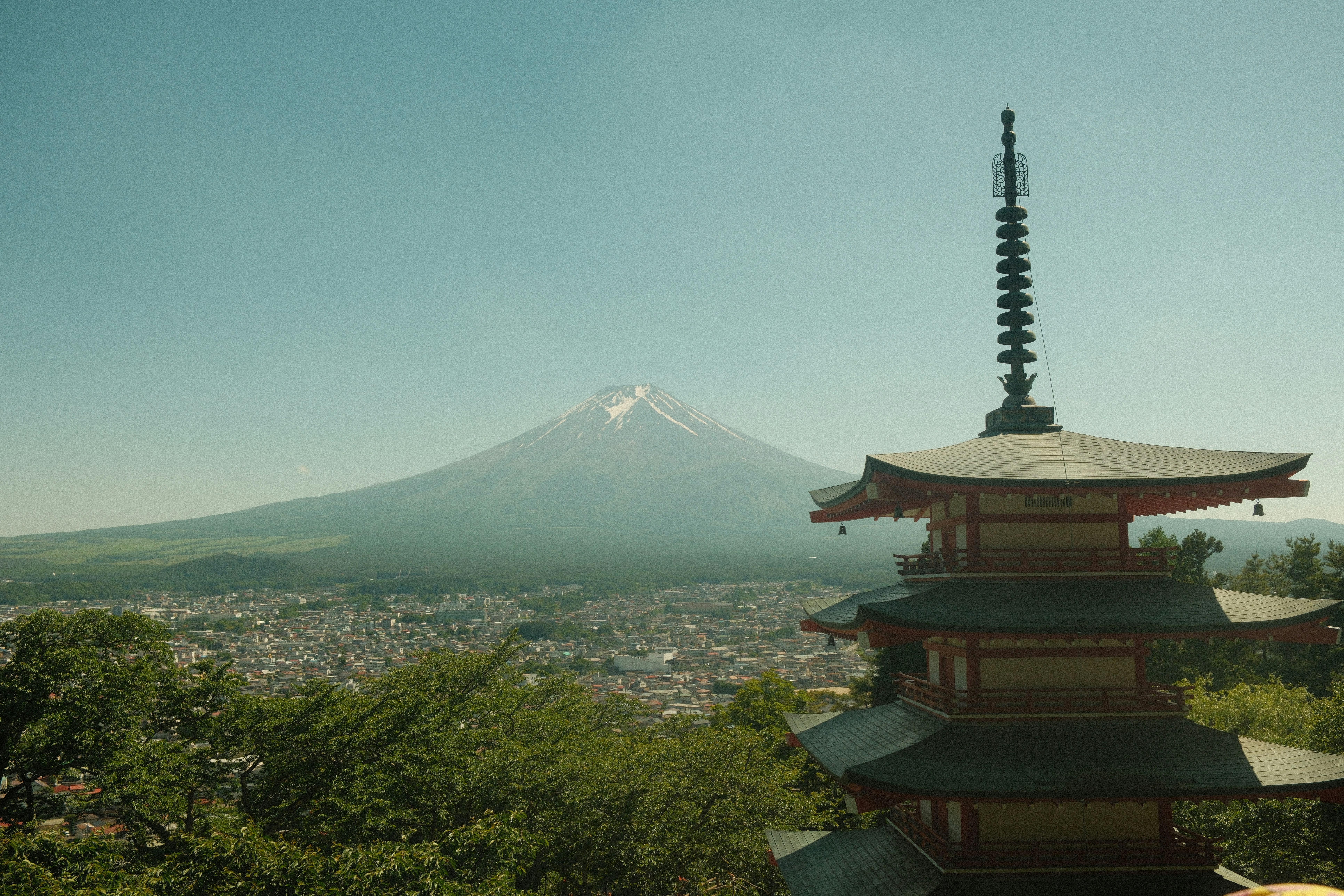 Mount fuji and a japanese pagoda.