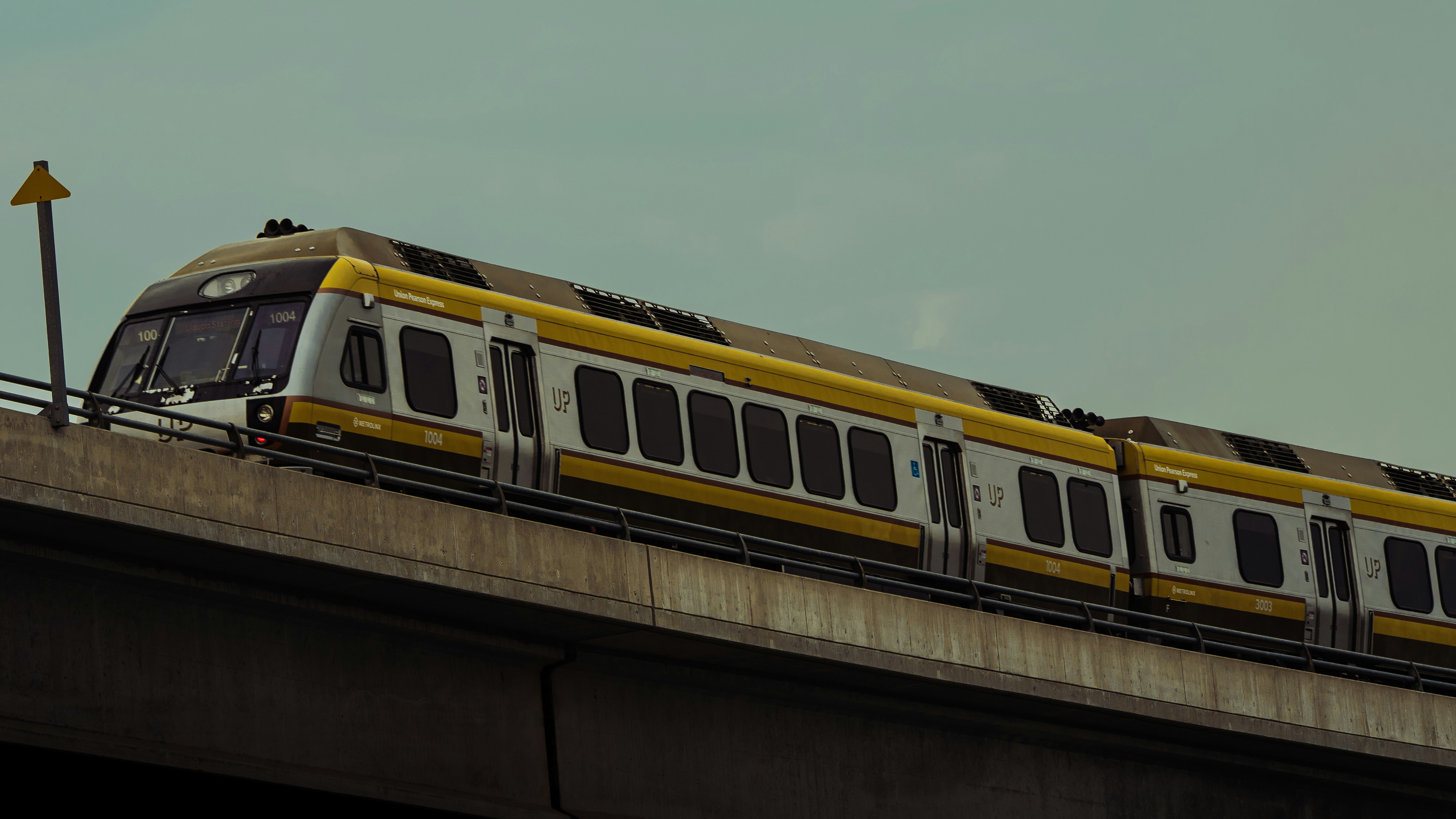 A train is traveling across a bridge.