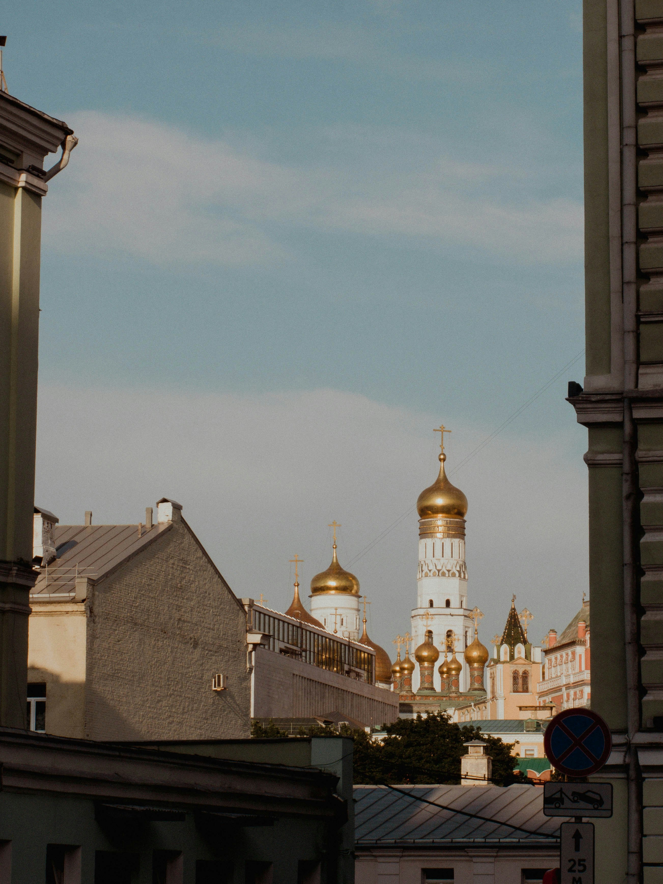 The image shows a view of golden-domed buildings.