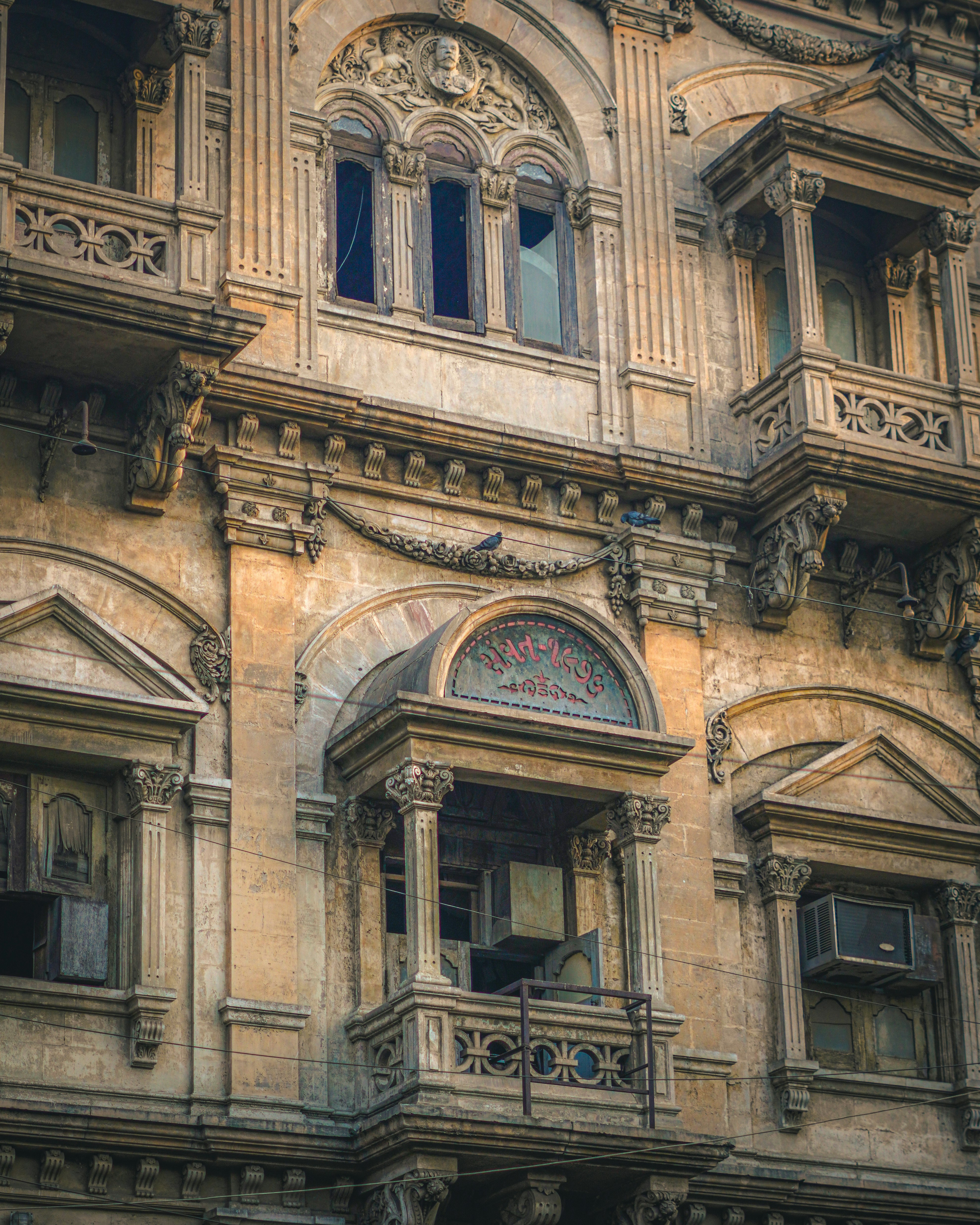 Heritage Building early morning in the heritage city of Ahmedabad | Ornate architecture with beautiful balconies and windows.