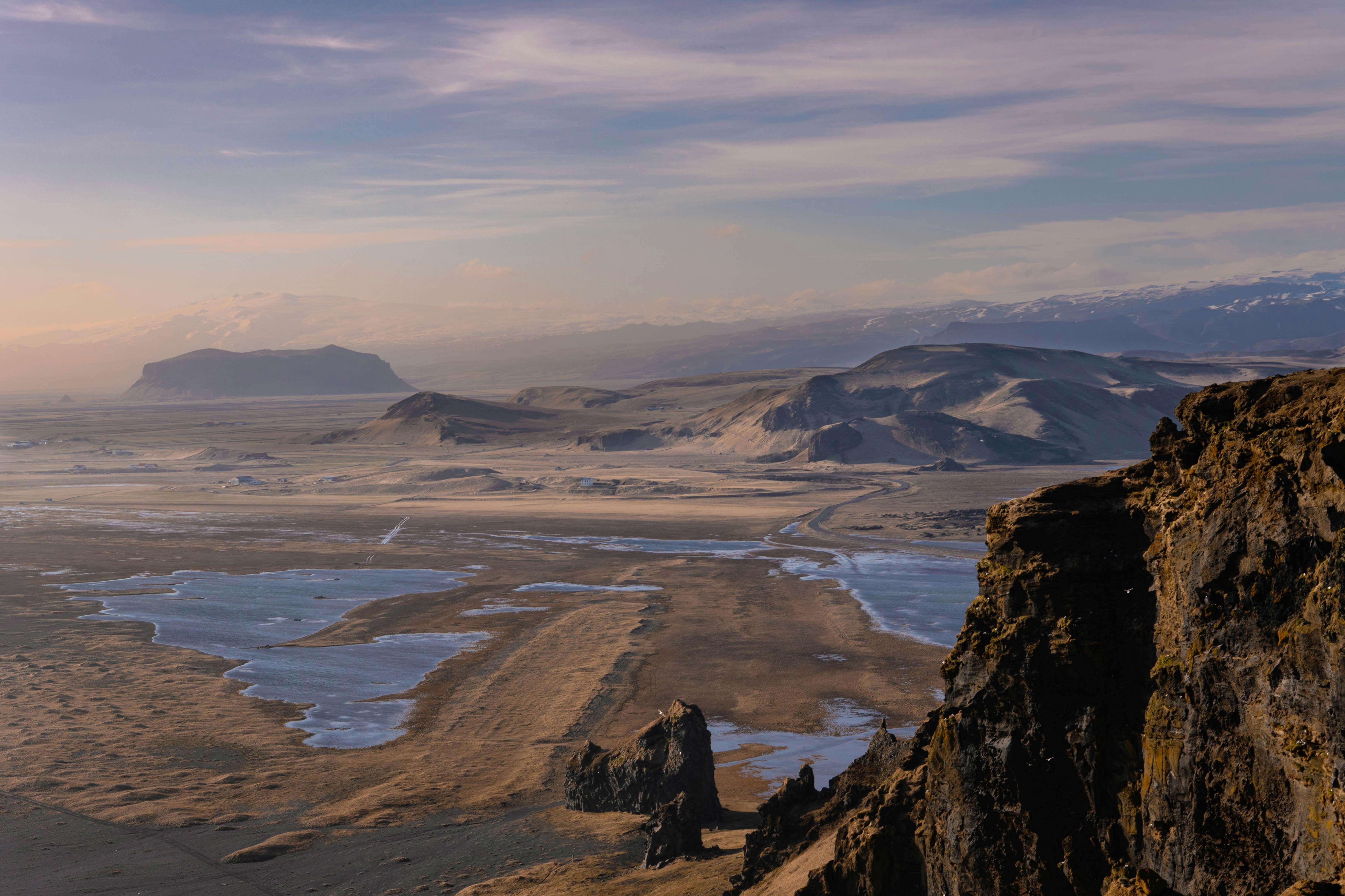 A scenic view of mountains and landscape.