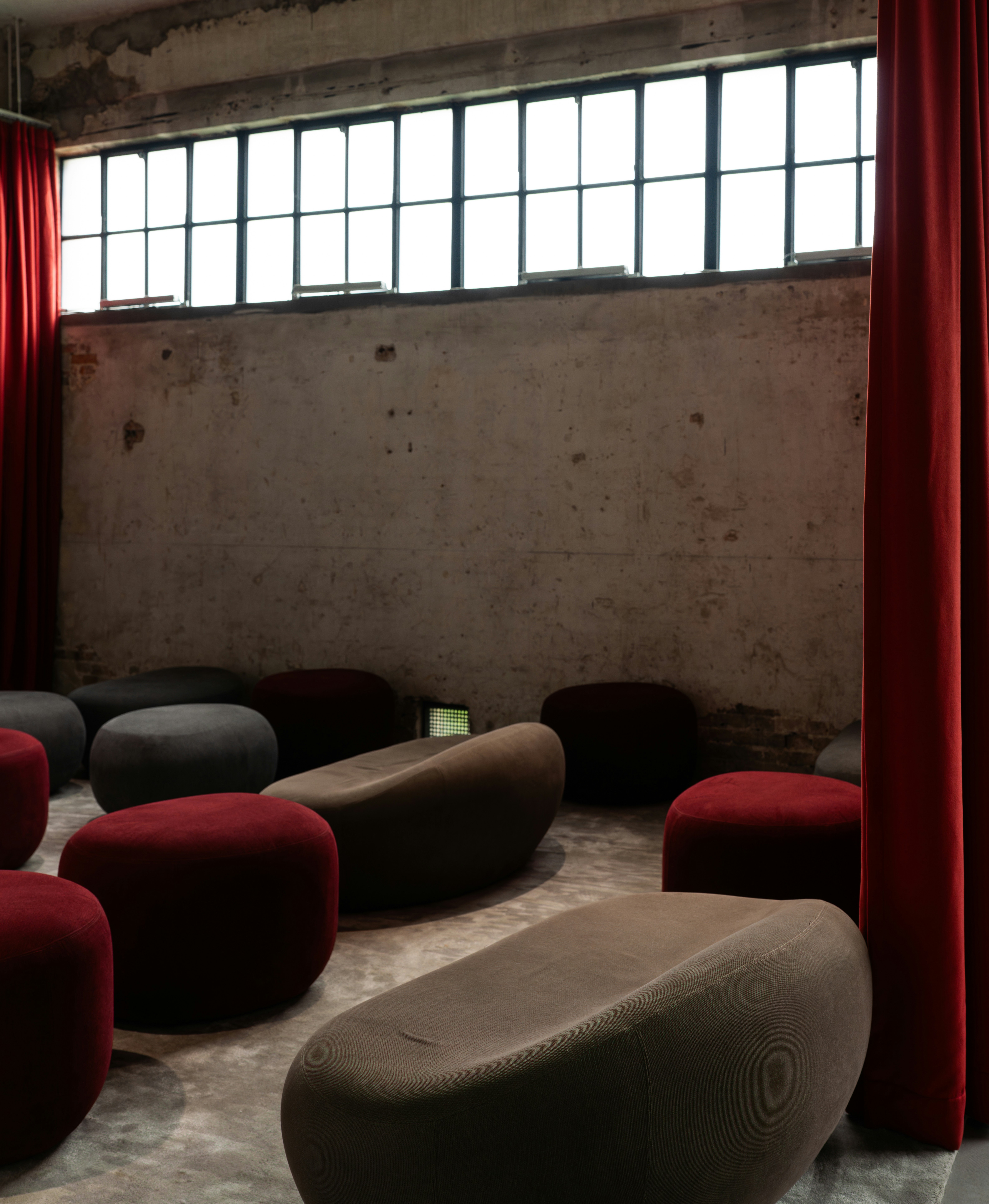 Velvet Circles in an Industrial Loft Under Grid Window Light
