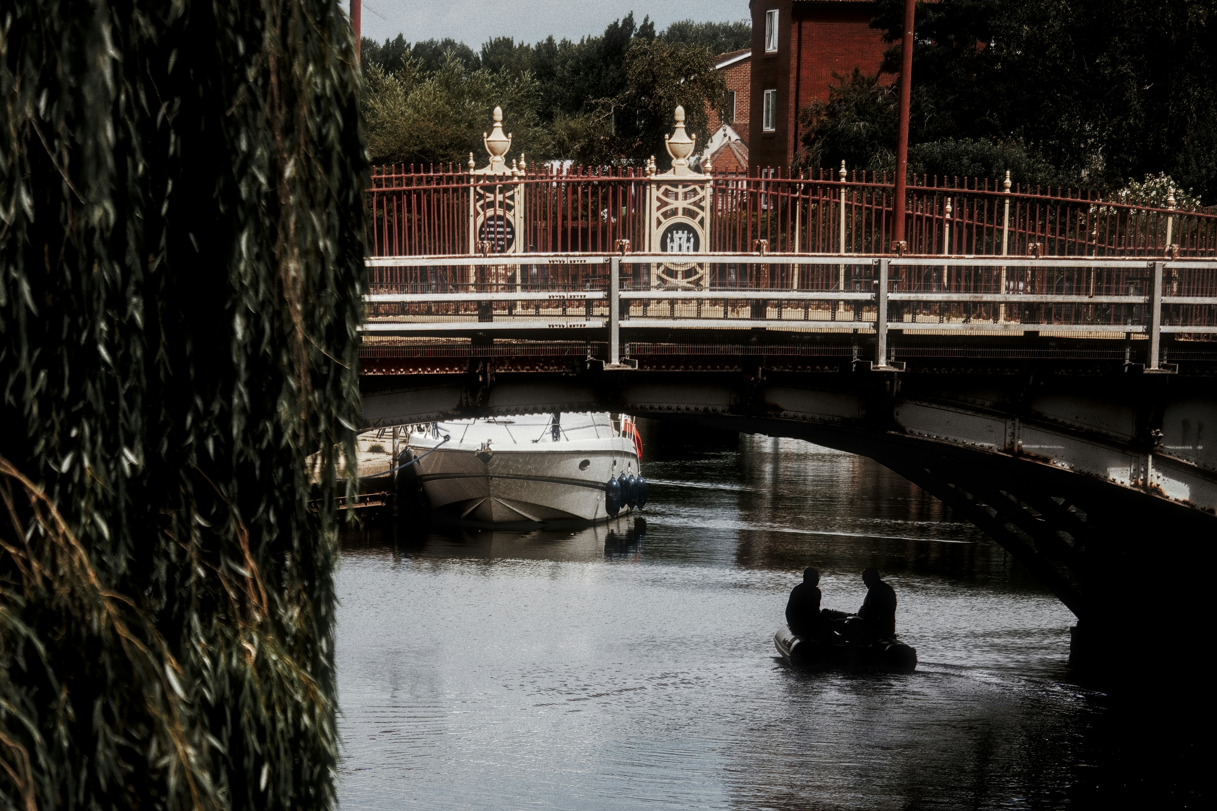Reflections Under the Bridge: A Serene Waterway Encounter