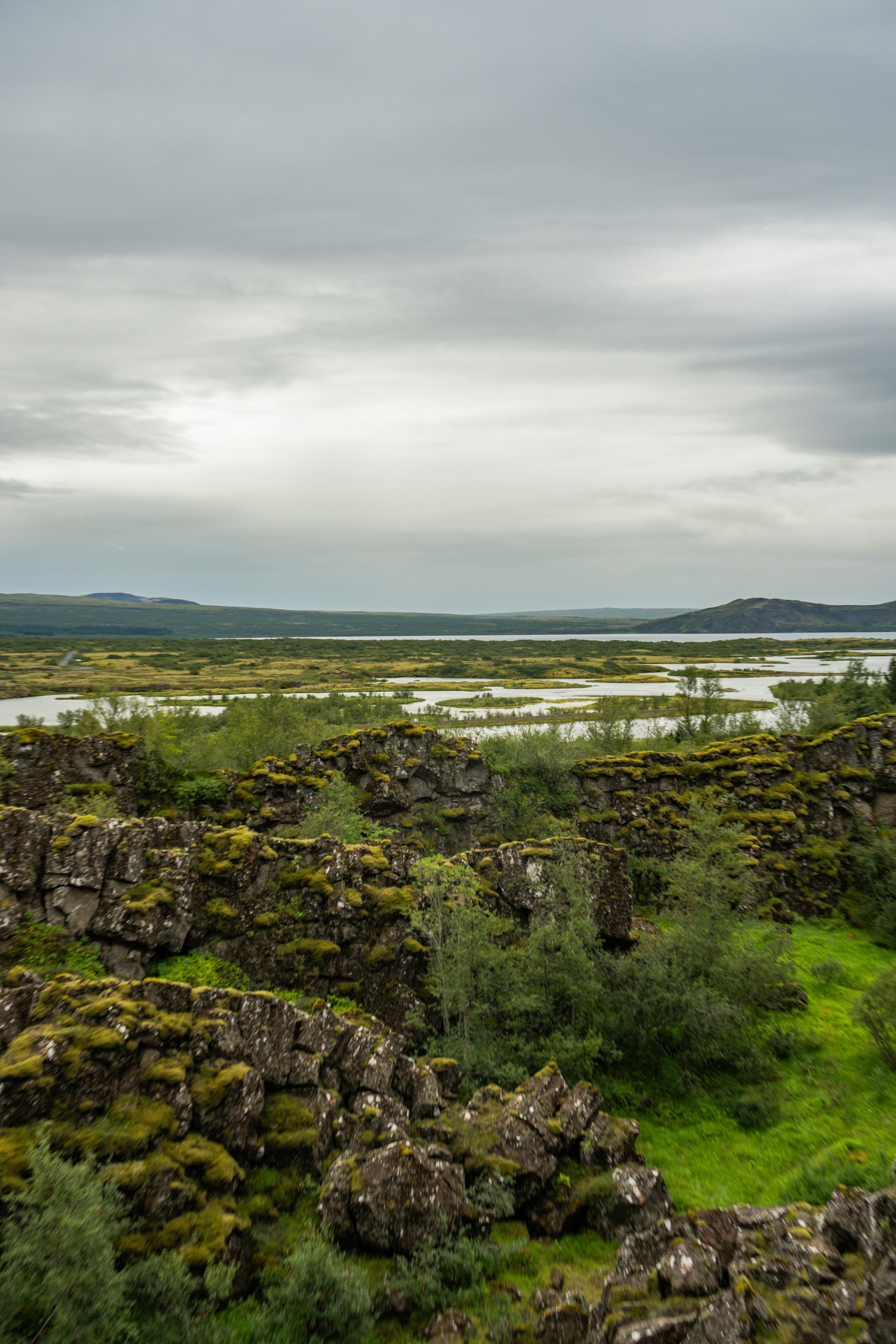 Mossy basalt outcrop watching the plains
