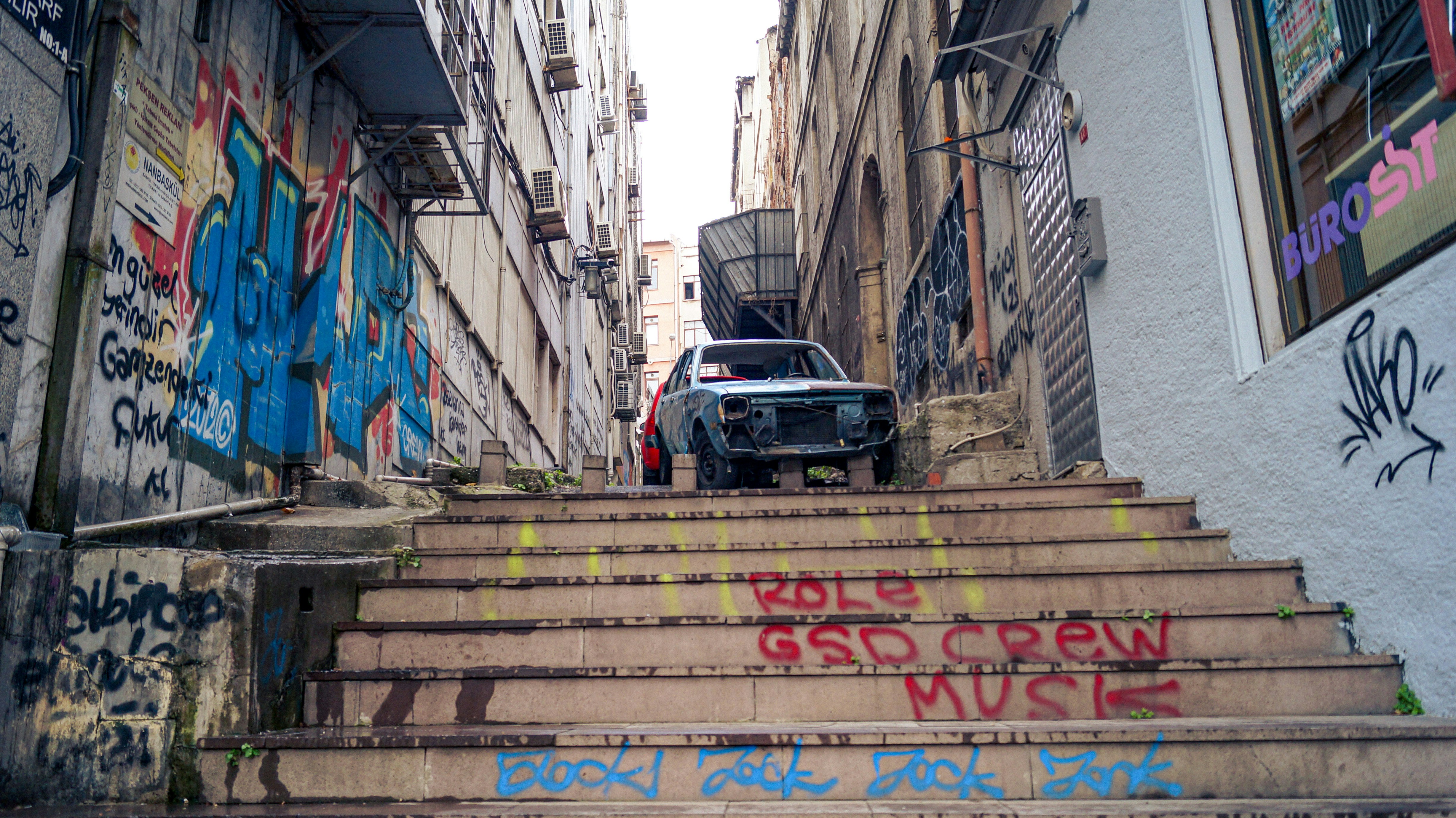 Urban Echoes: A Journey Through Graffiti-Laden Steps