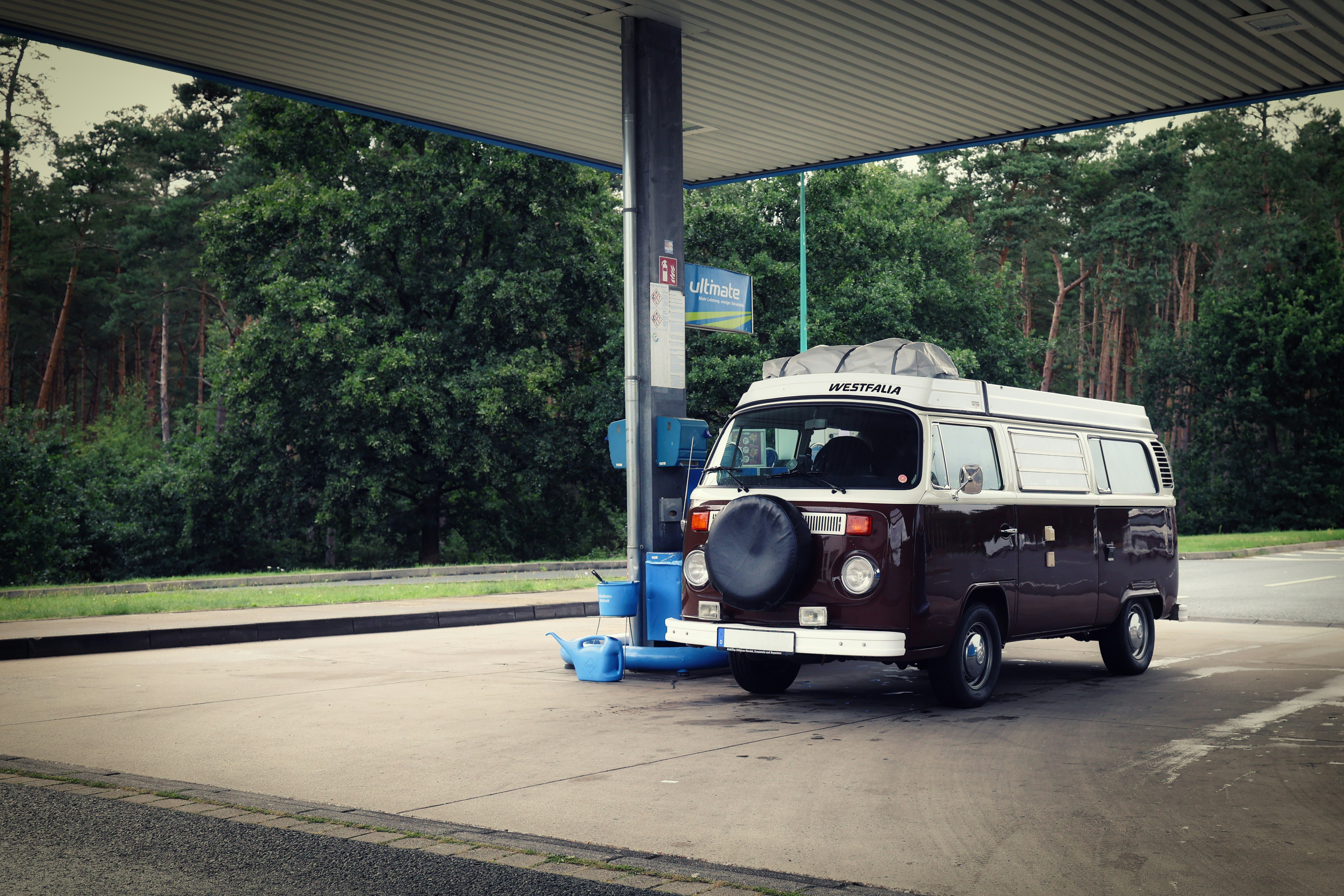 Retro Road Trip: A Classic Van at the Pump