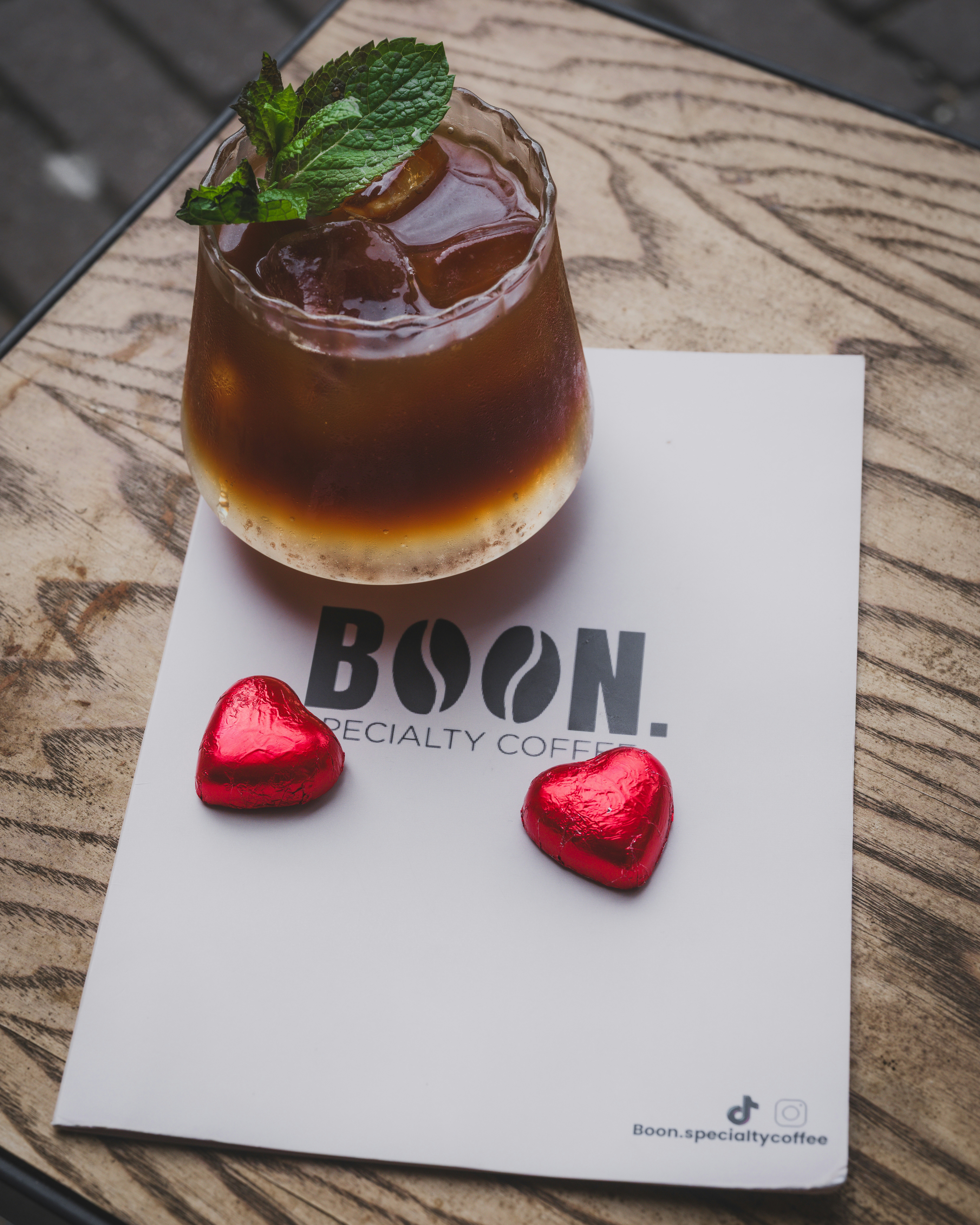 Mint-Topped Espresso Iced Cocktail Framed by Boon Card