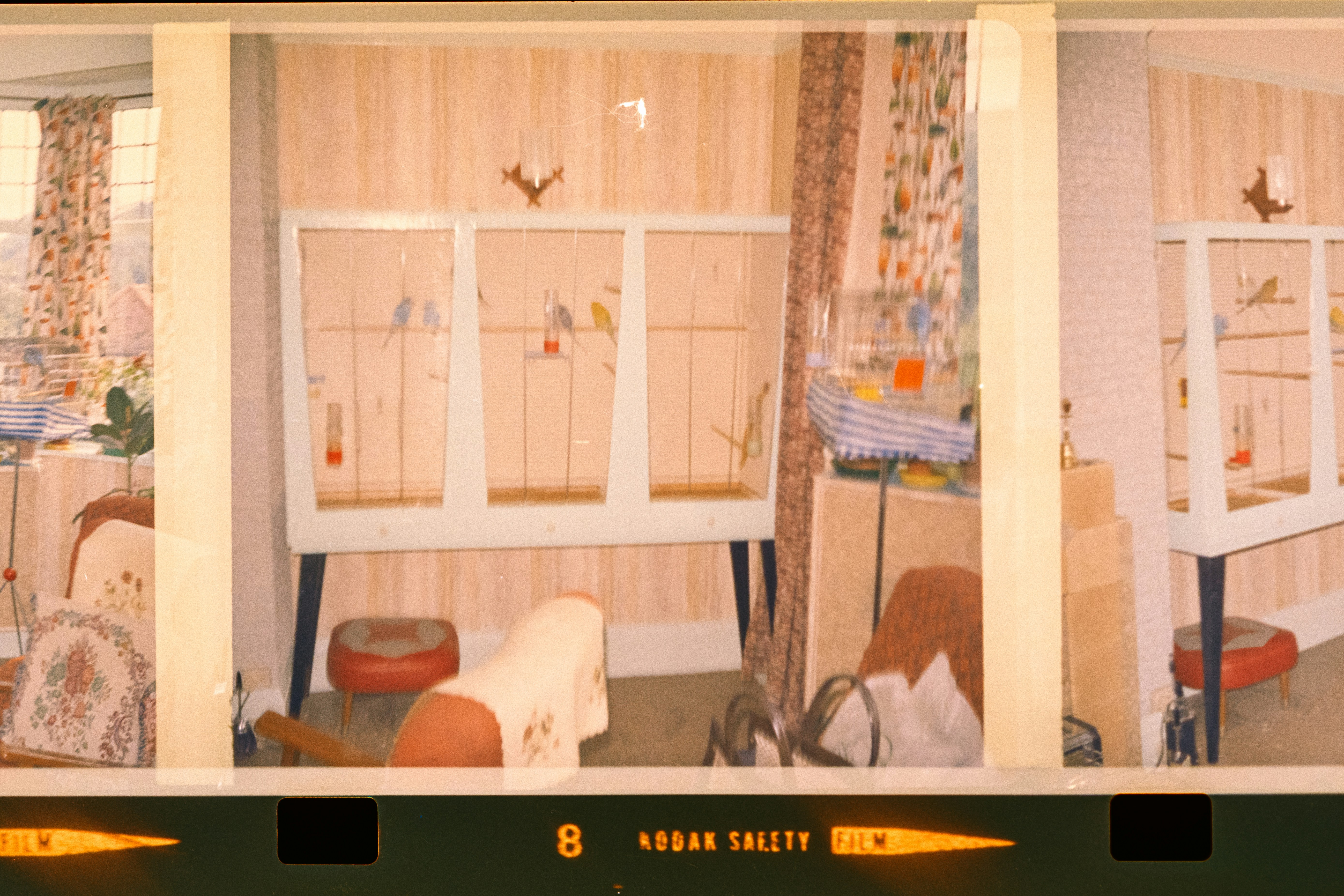 Centered Pastel Interior Diorama: A Quiet Stage Set Framed by White Windows
