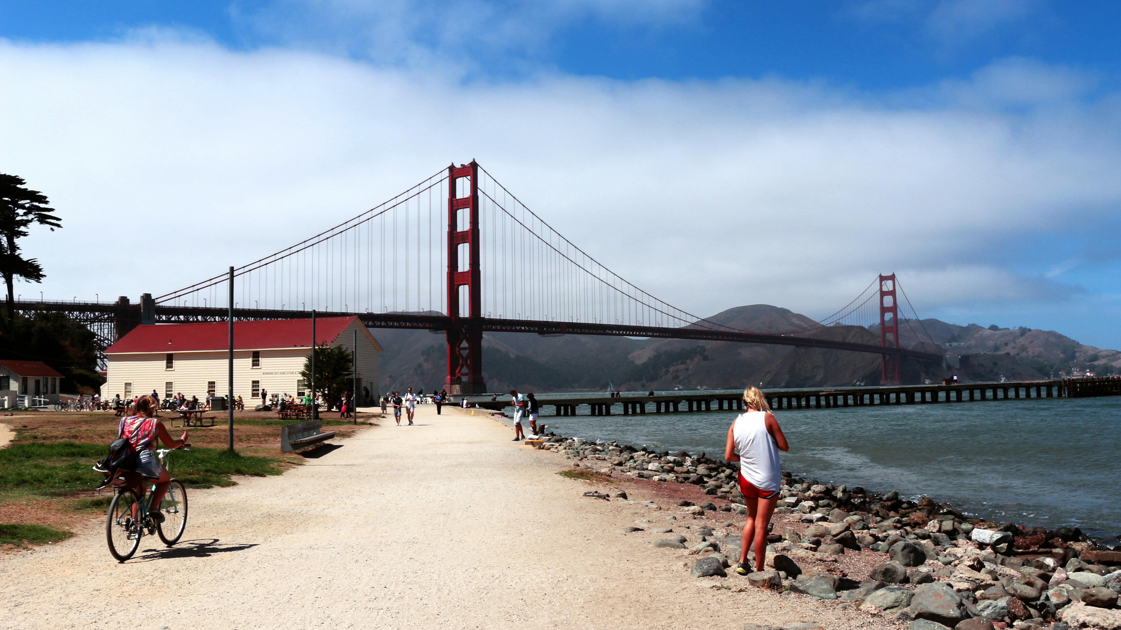 People cycling near the golden gate bridge