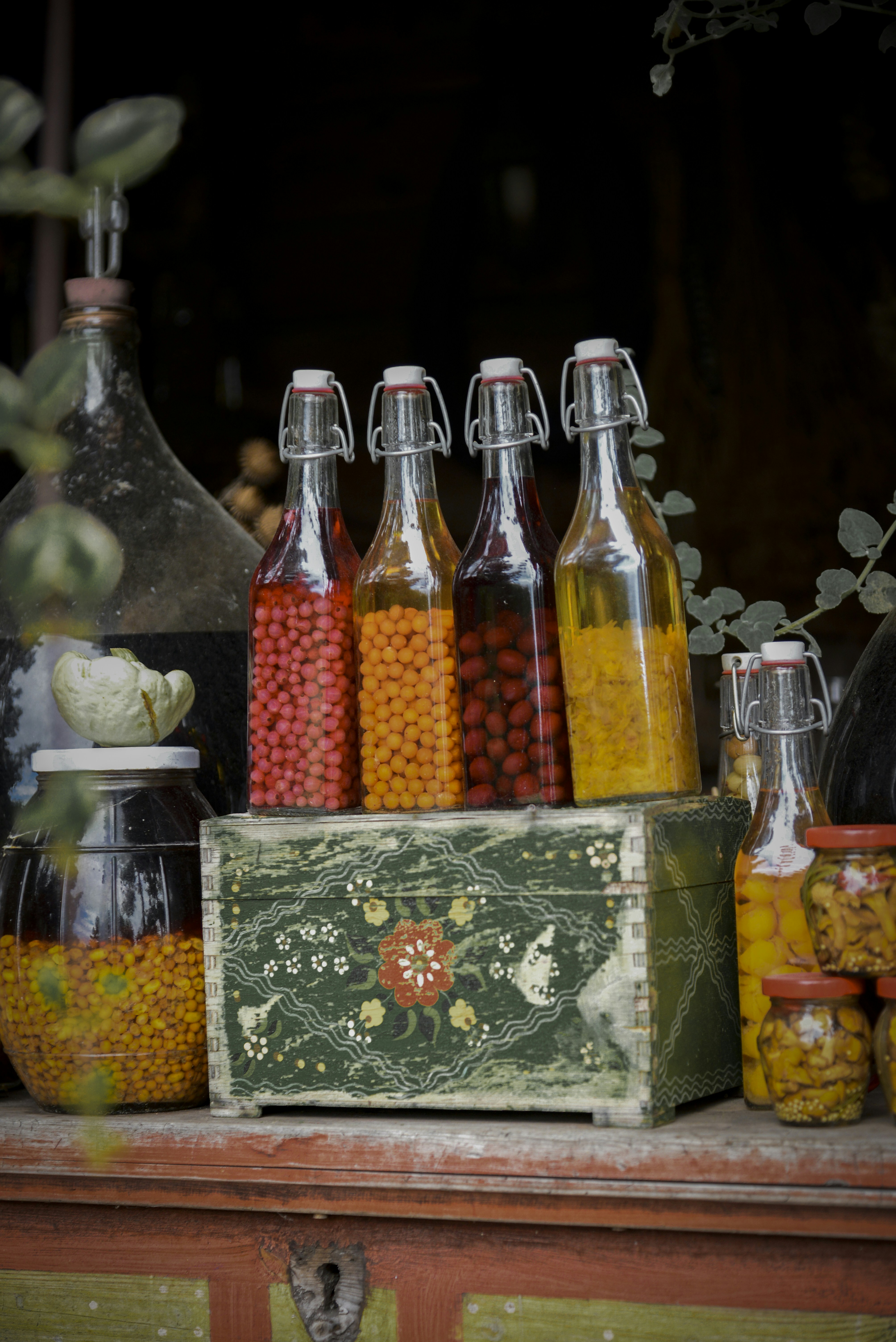 A Symphony of Colors in Glass Bottles
