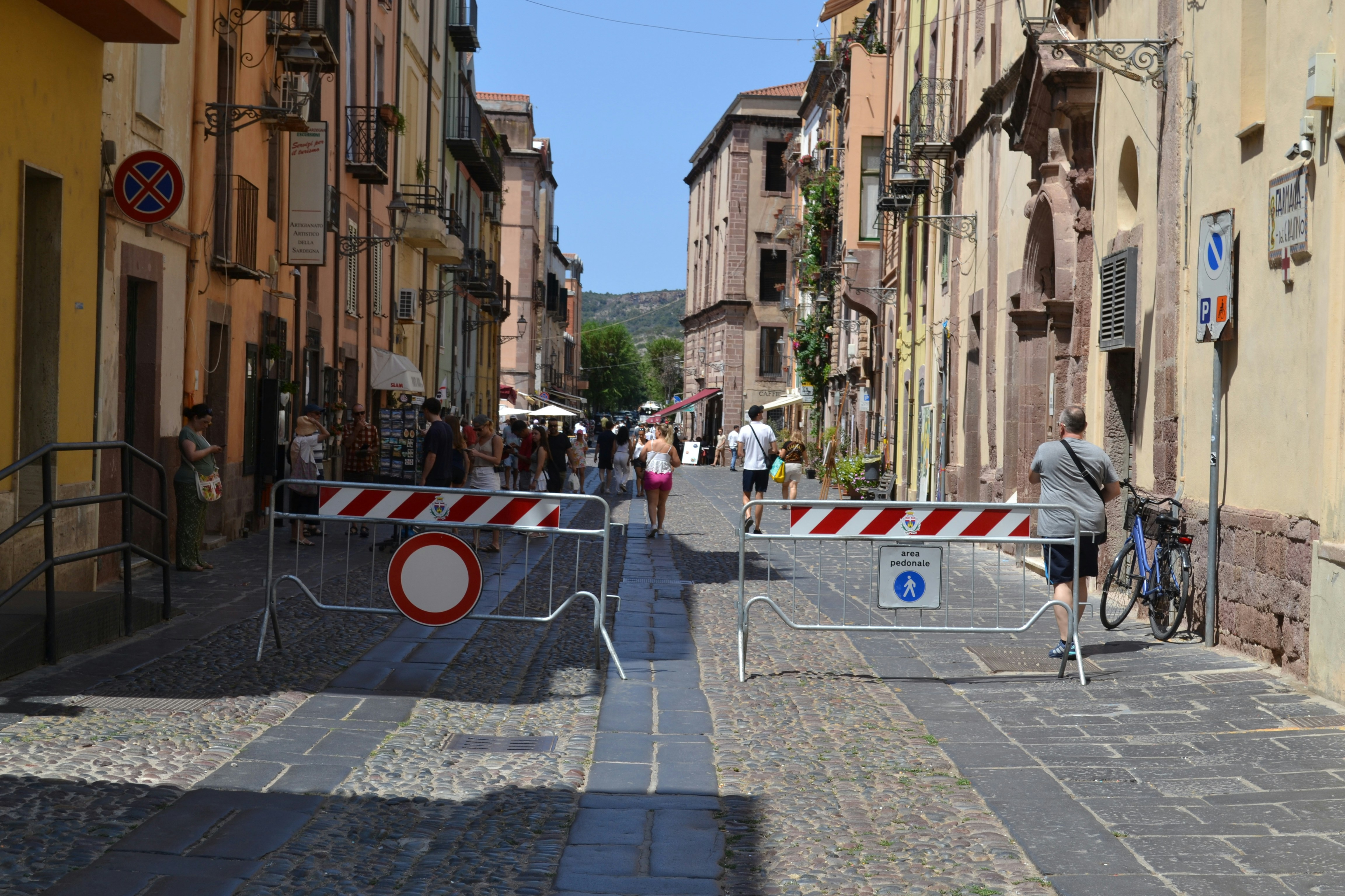 Barricade Crossing on a Sunlit European Street