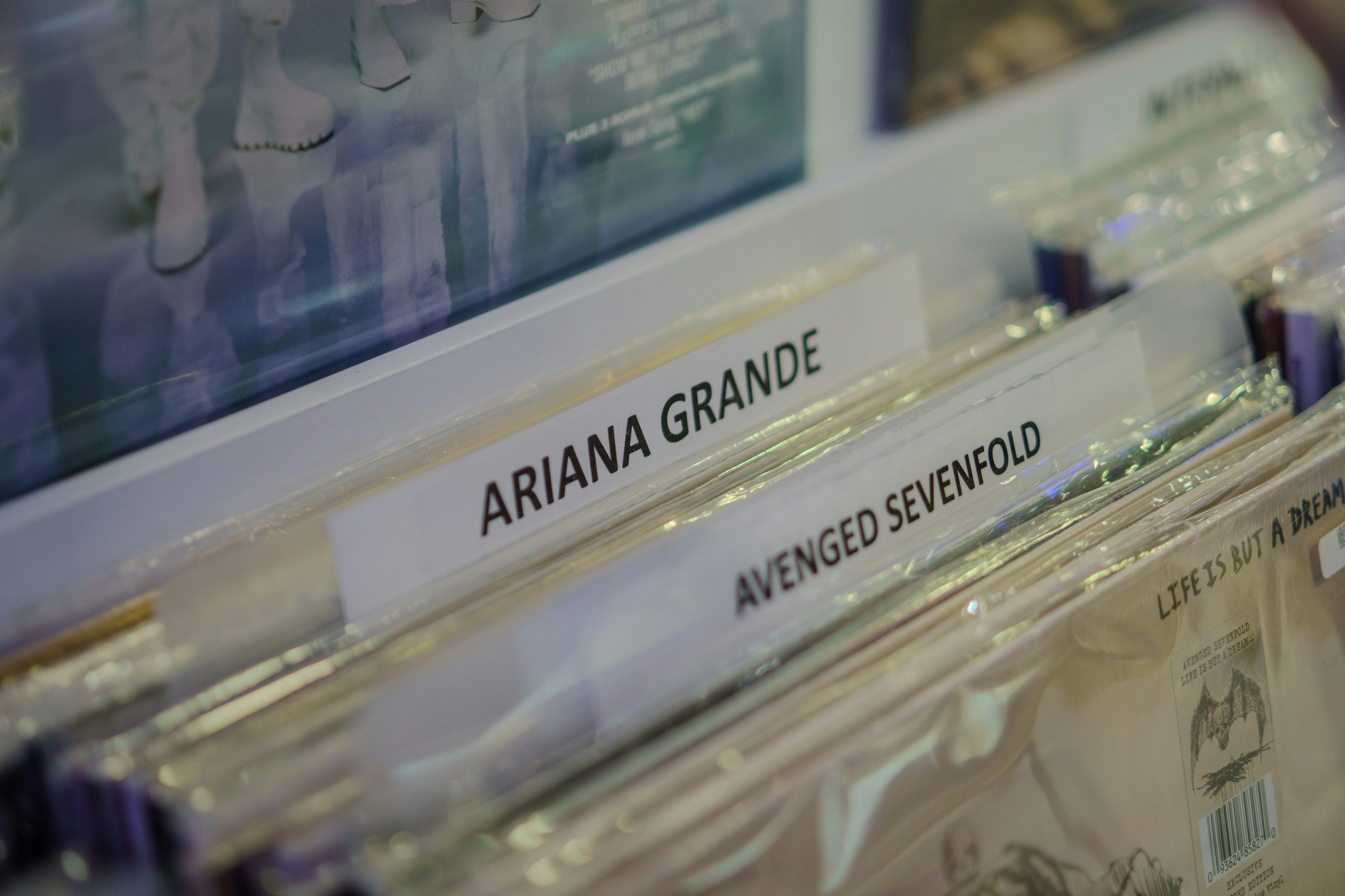 In Focus on a Bold Vinyl Spine Amid Blur